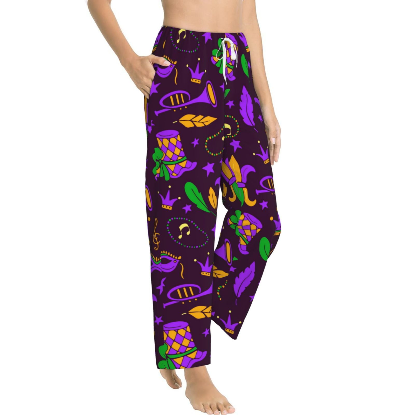 Goofa Mardi Gra2 Printed Soft Pajama Pants for Women, Wide Leg Comfy ...
