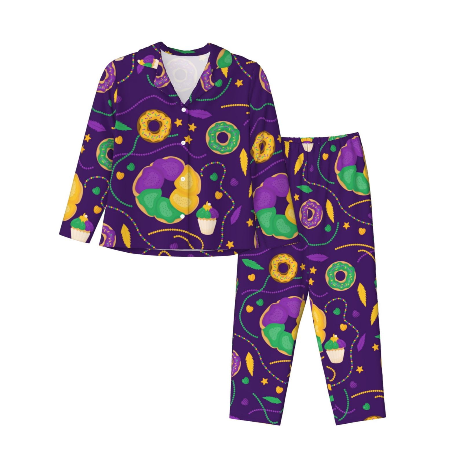 Goofa Mardi Gras and Donuts Printed Women’s 2 Piece Pajama Set Super ...