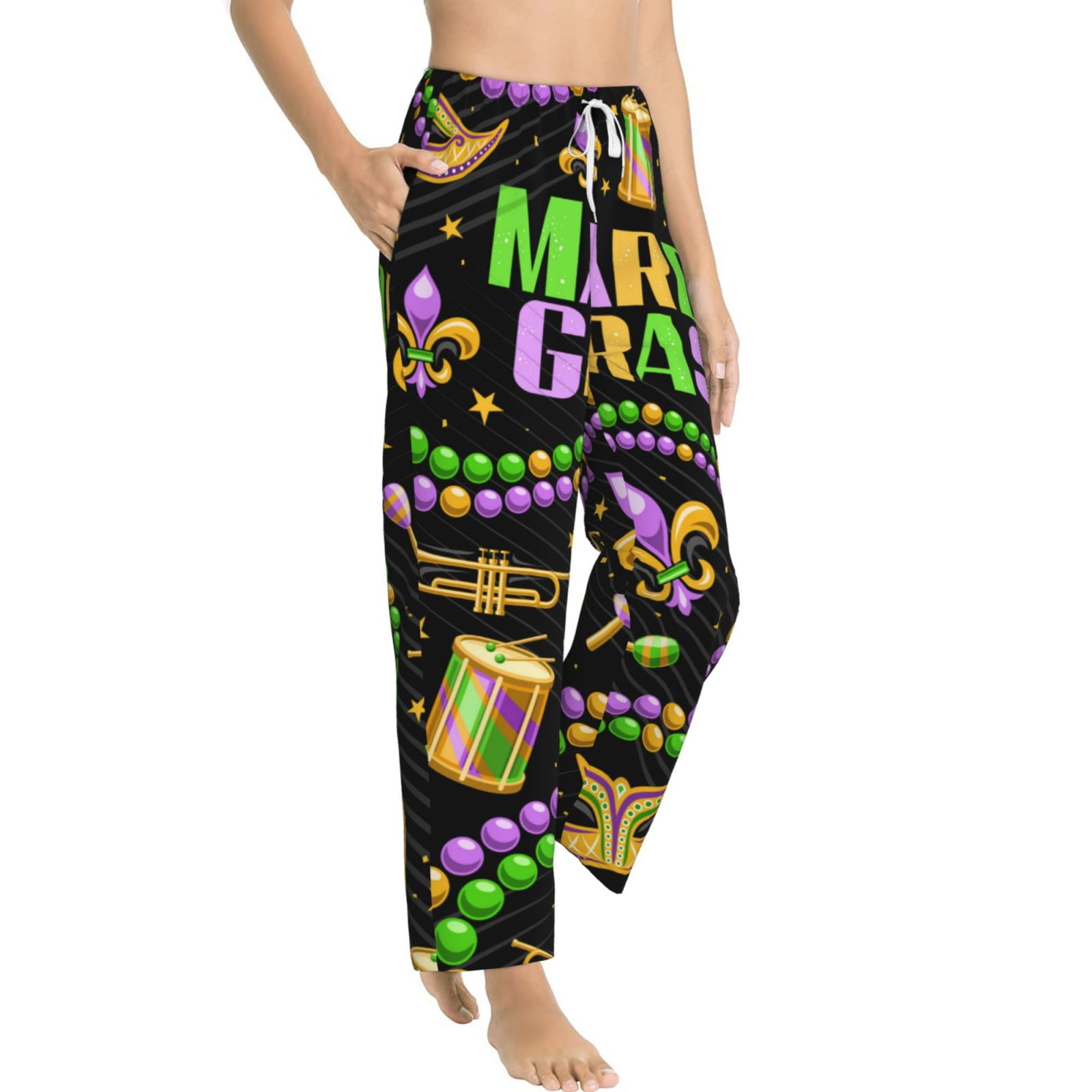 Goofa Mardi Gras3 Printed Soft Pajama Pants for Women, Wide Leg Comfy ...