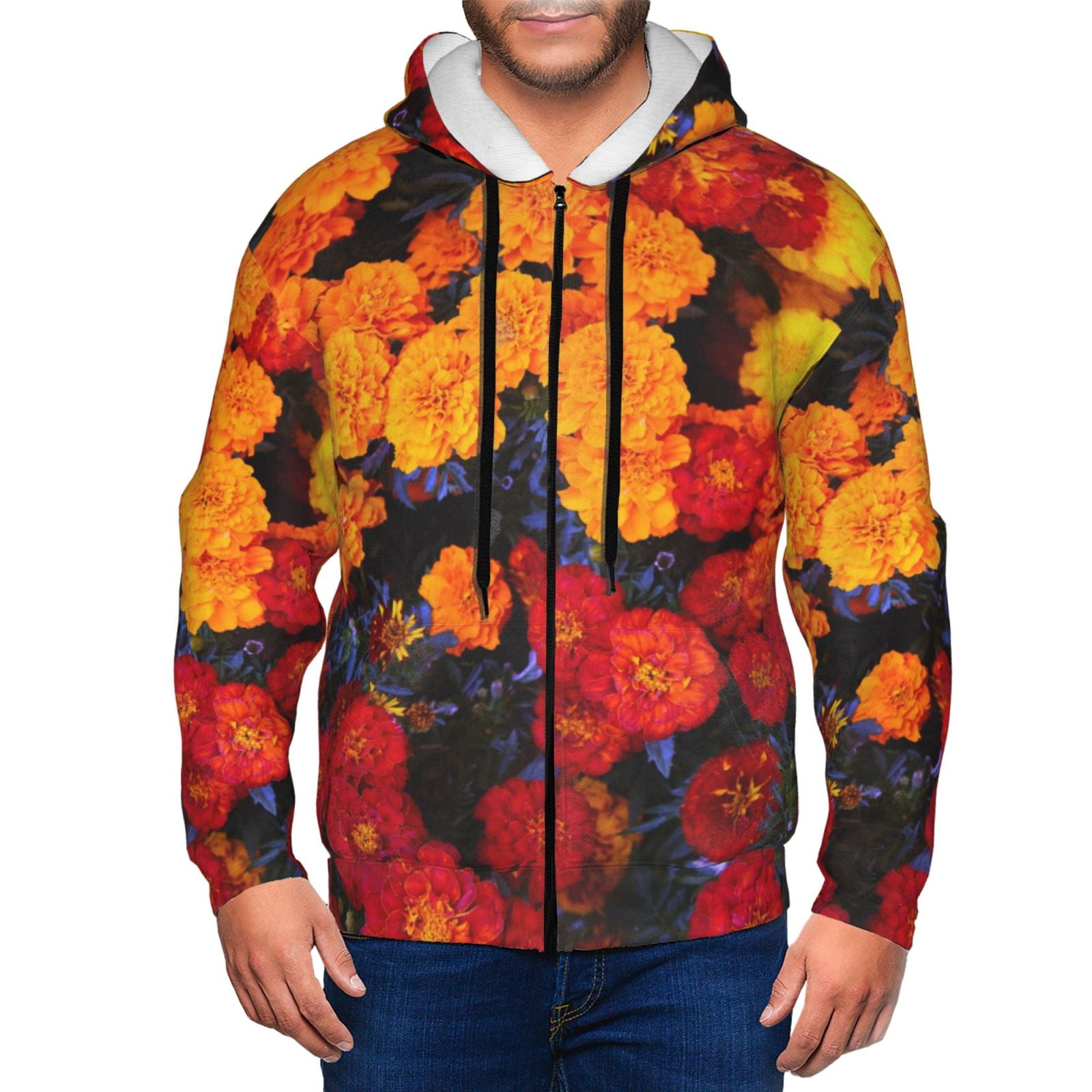 Goofa Marigold Flowers In Different Colors Pattern Mens Full-zip Hoodie ...