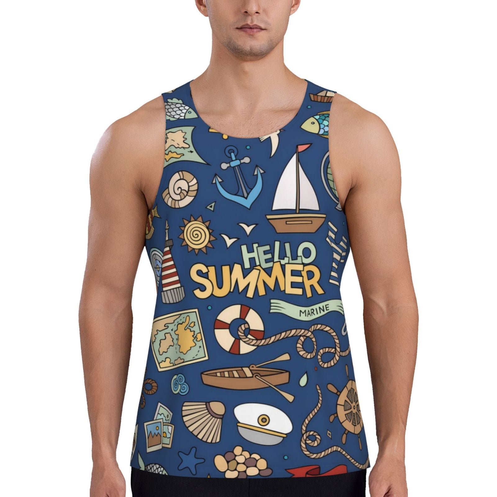 Goofa Marine Nautical Pattern Men's Workout Tank Top Slim-Fit Tank ...