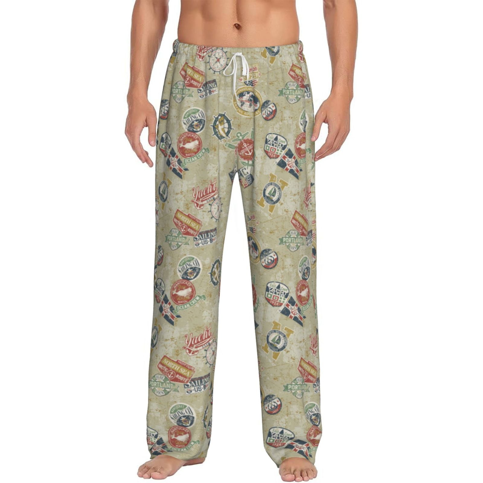 Goofa Marine Sailing Badges Pattern Printed Soft Pajama Pants for Men, Wide Leg Comfy Casual ...