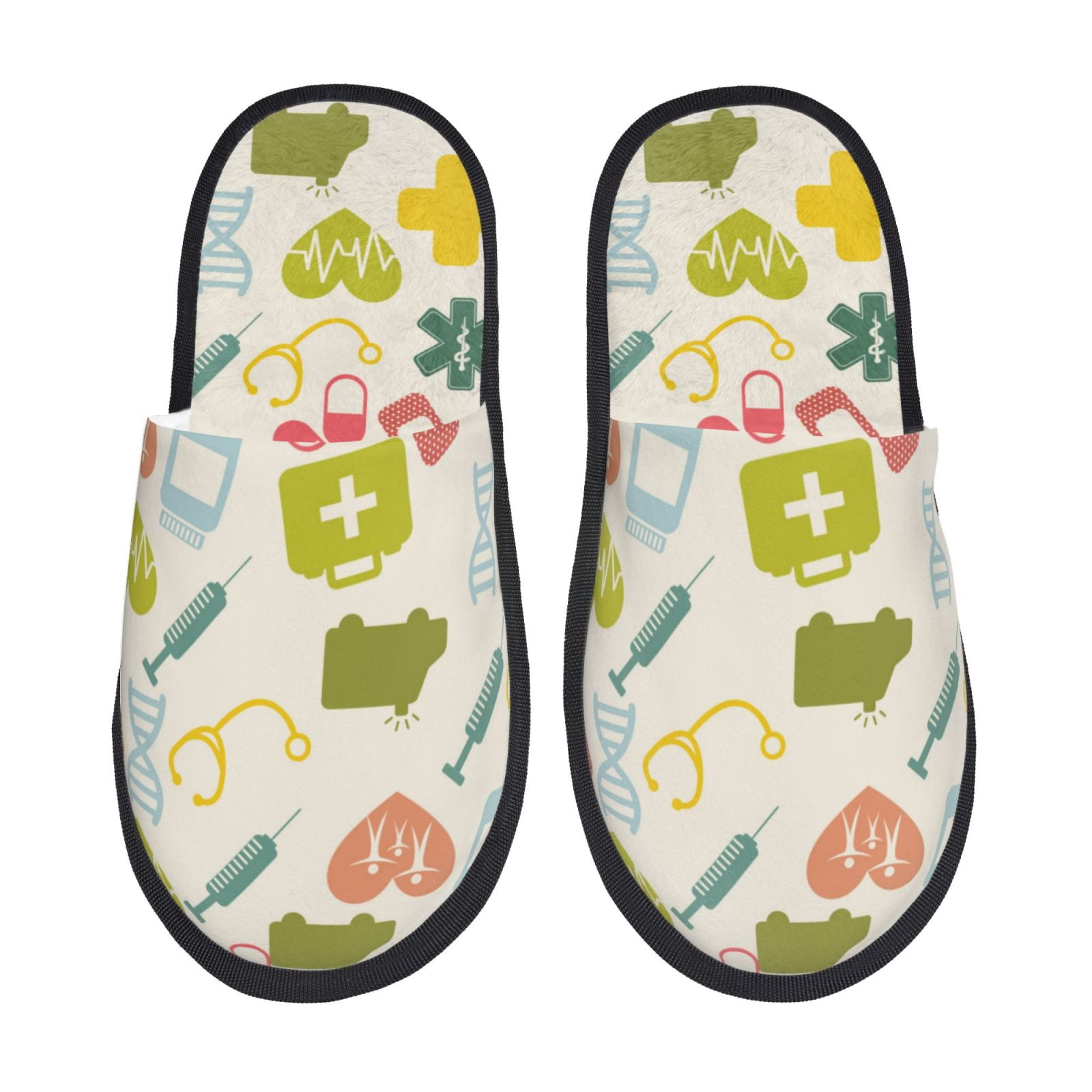 Goofa Medical Icons Pattern Plush Furry Slippers for Men & Women, Cozy ...