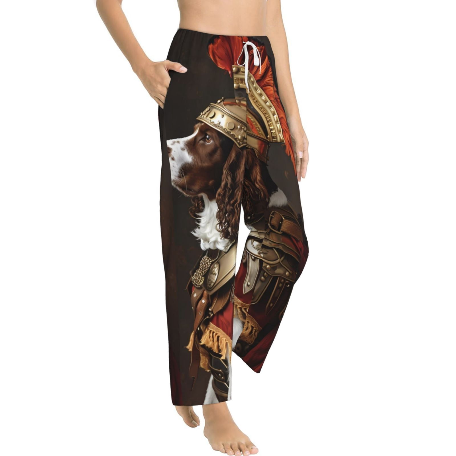 Goofa Medieval Knight Dog Printed Soft Pajama Pants for Women, Wide Leg ...