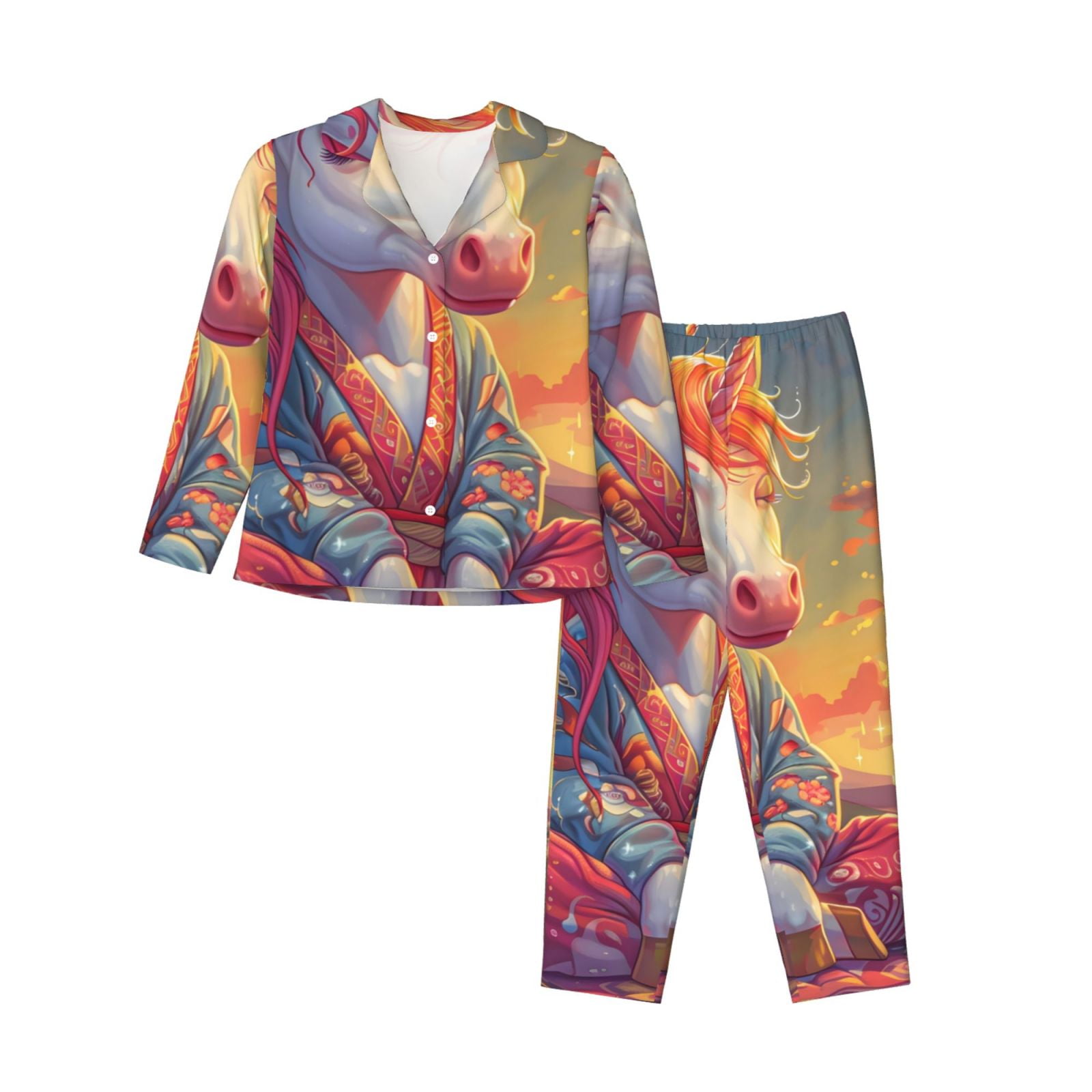 Goofa Meditating Cute Horse Printed Women’s 2 Piece Pajama Set Super ...