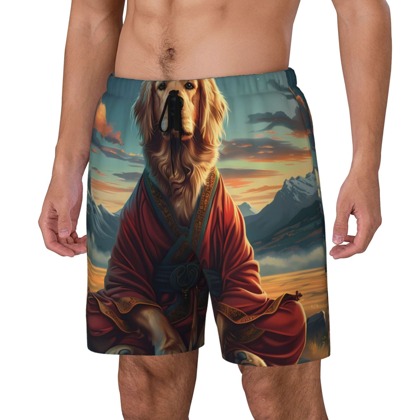 Goofa Meditating Golden Retriever Printed Men's Swim Trunks Board ...