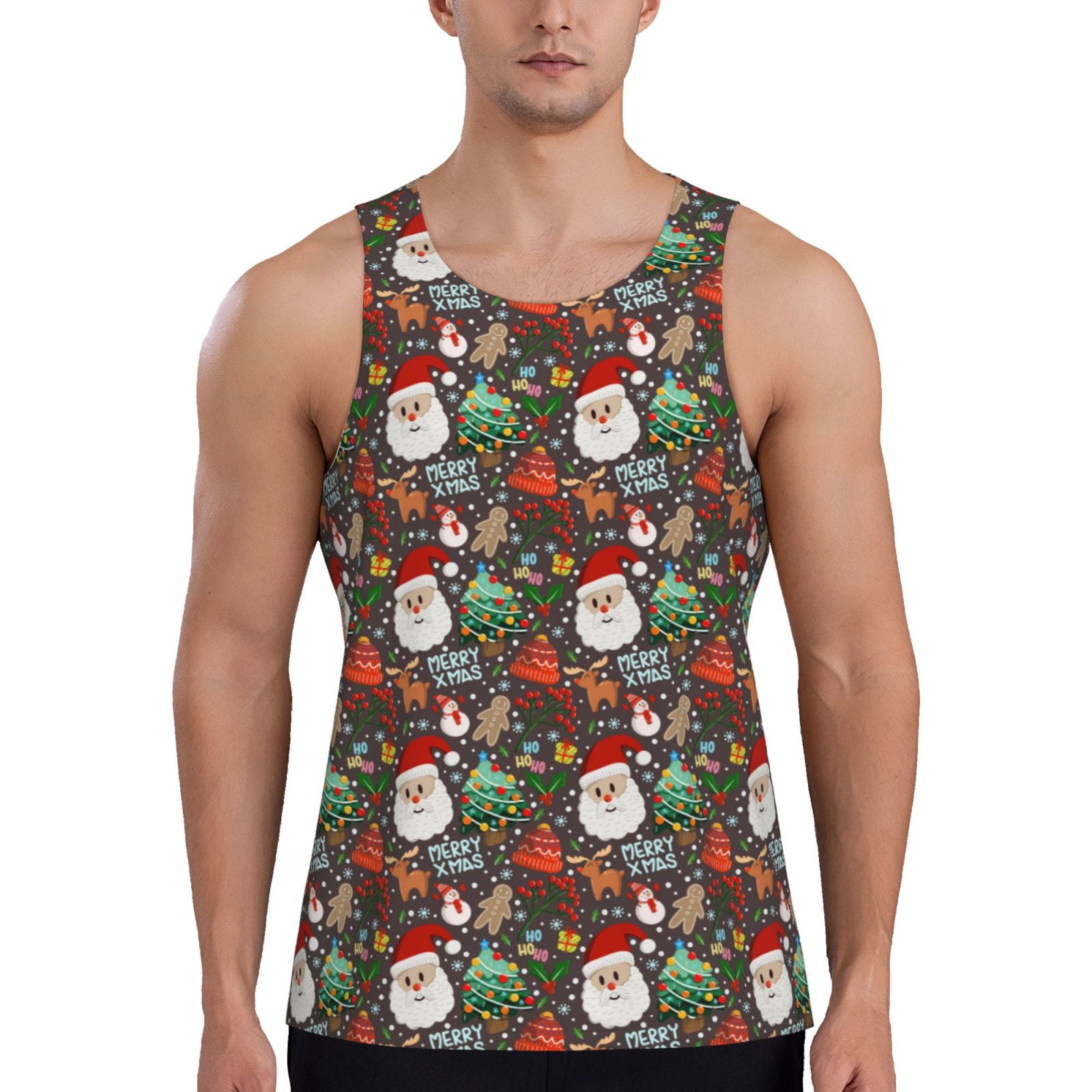 Goofa Merry Christmas Pattern Men's Workout Tank Top Slim-Fit Tank ...