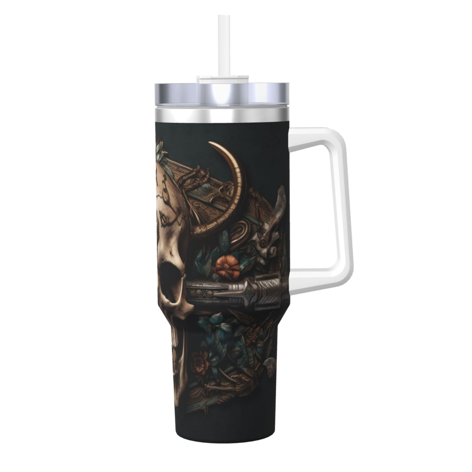 Goofa Metal Style Horned Skull Print 40oz Ice Bully With Handle And ...