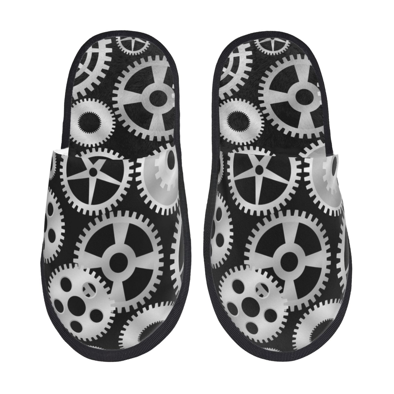 Goofa Metallic Gears Pattern Plush Furry Slippers for Men & Women, Cozy ...