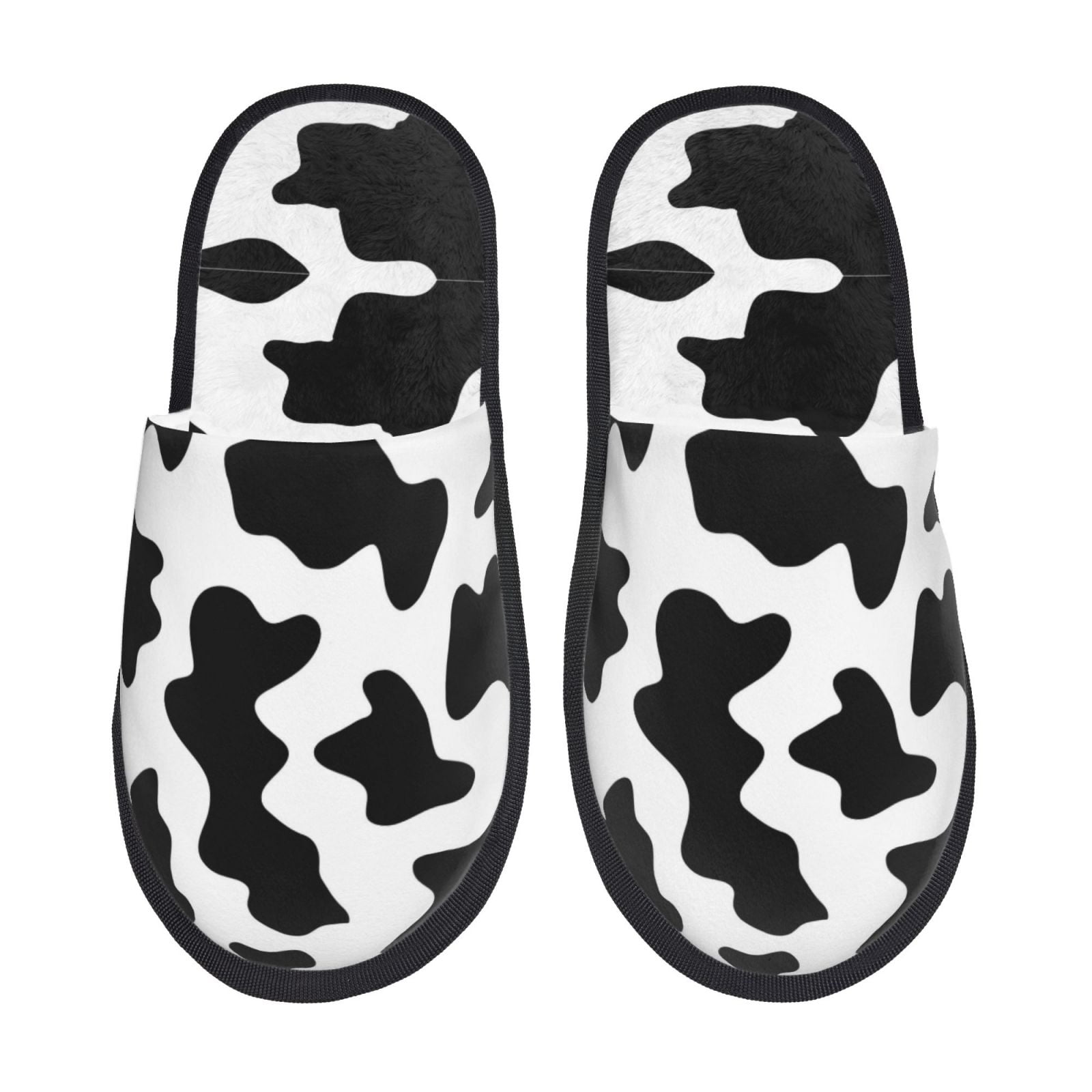 Goofa Milk Cow Pattern Plush Furry Slippers for Men & Women, Cozy ...