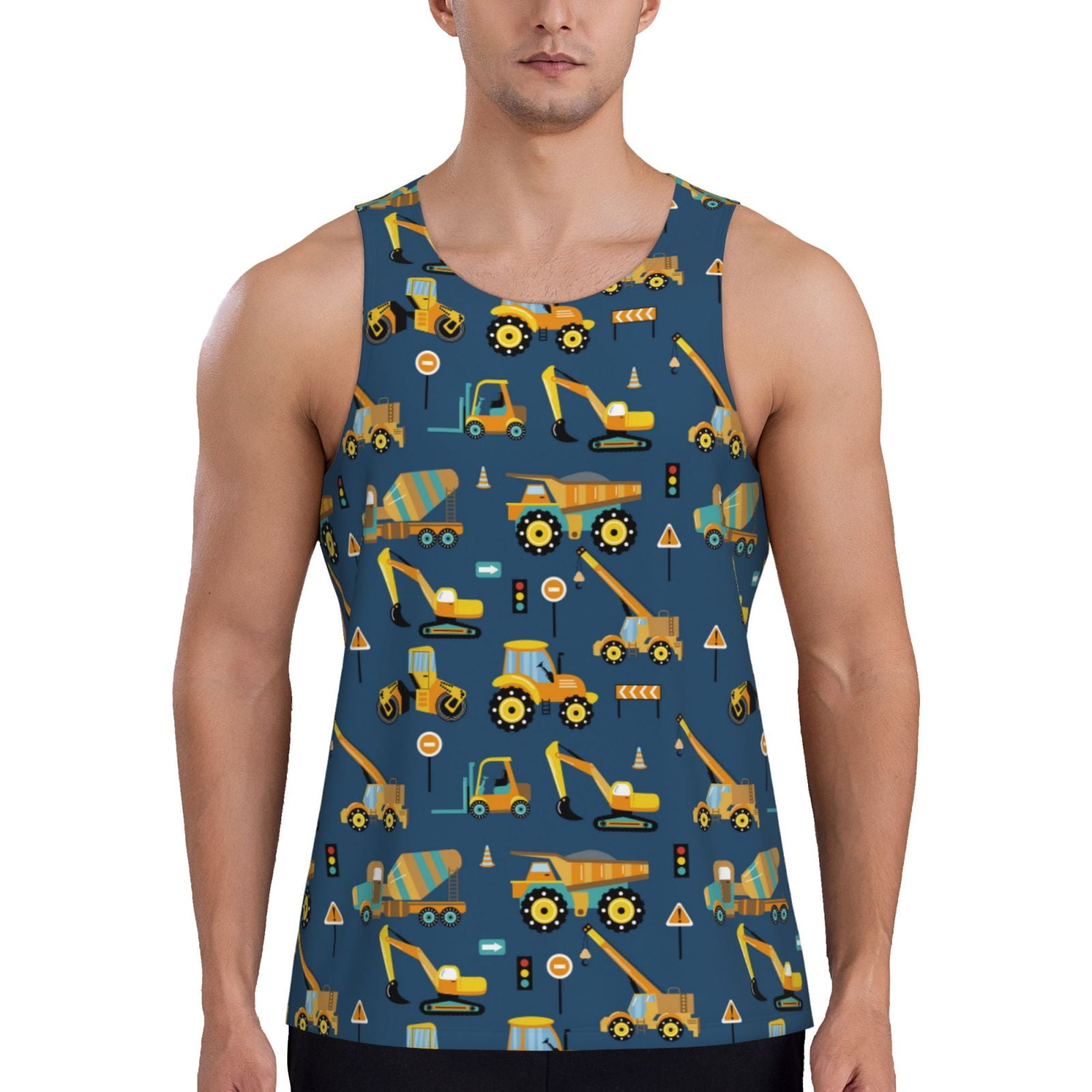 Goofa Modern Excavator Pattern Men's Workout Tank Top Slim-Fit Tank ...