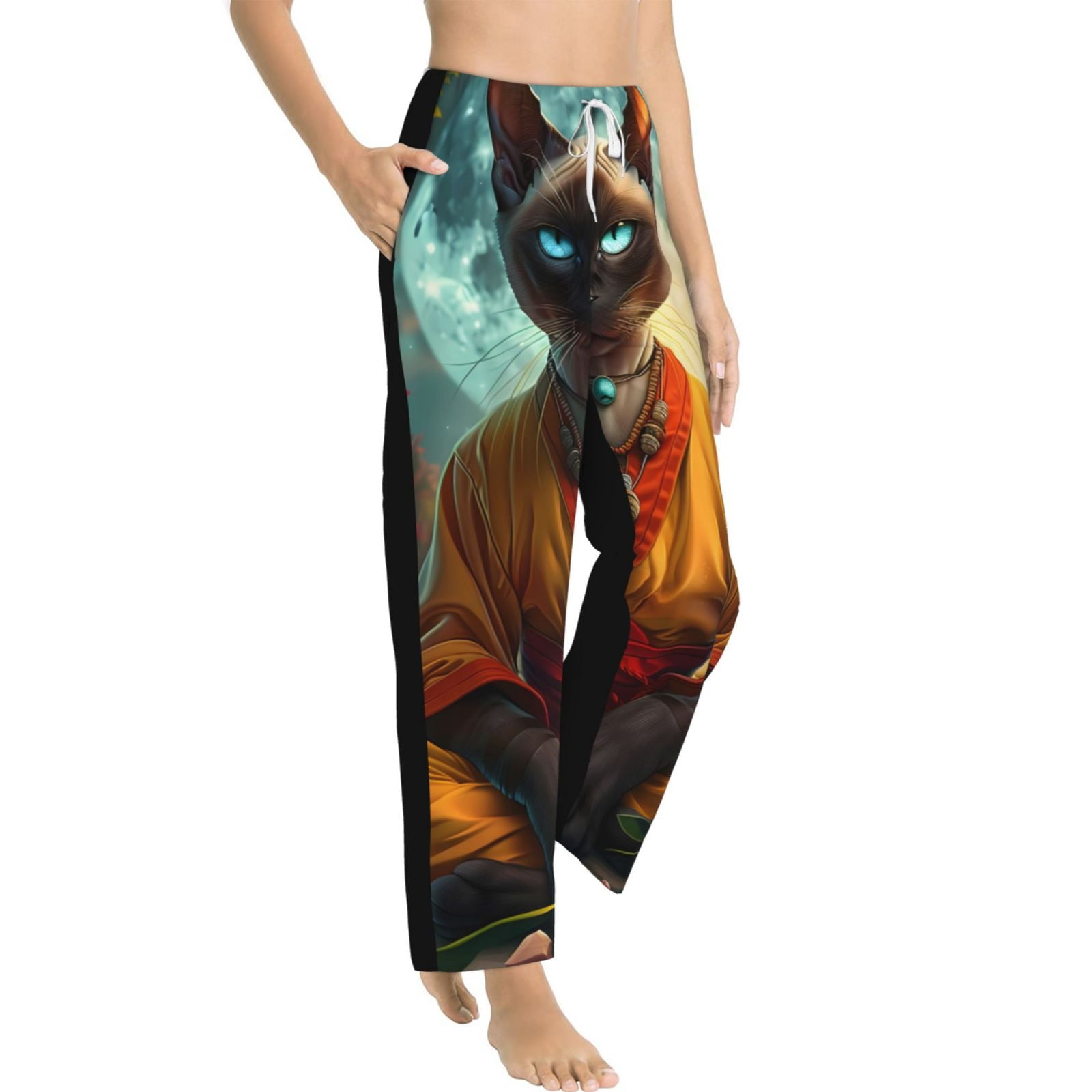 Goofa Moonlit Hairless Cat Monk Printed Soft Pajama Pants for Women ...