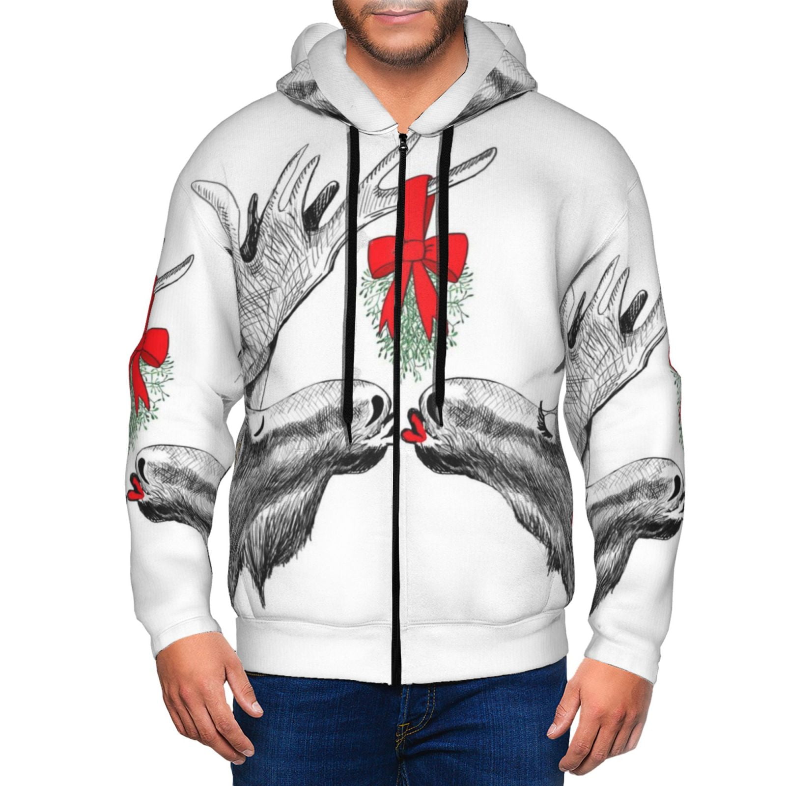 Goofa Moose Kissing Under Mistletoe Pattern Mens Full-zip Hoodie, Zip ...