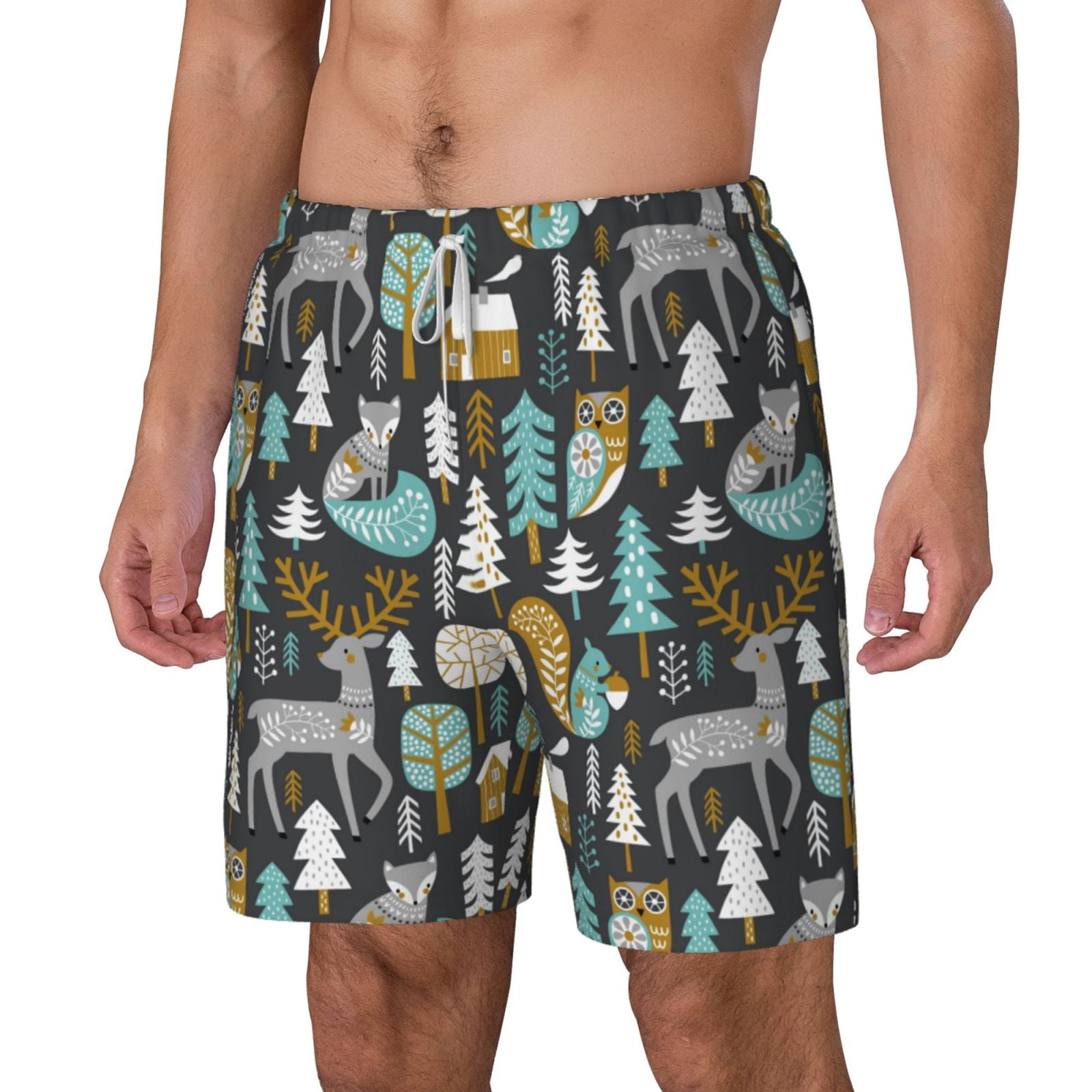Goofa Moose Squirrel owls tree Printed Men's Swim Trunks Board Shorts ...