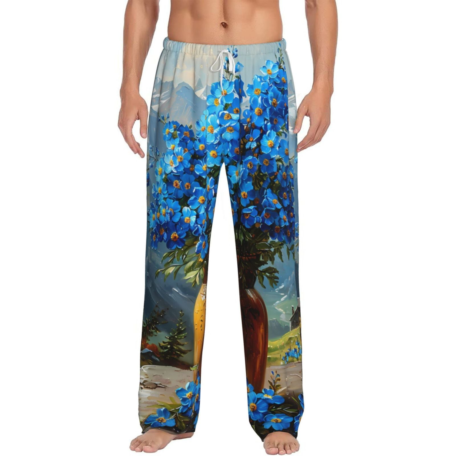 Goofa Mountain Blue Flowers Vase Pattern Printed Soft Pajama Pants for ...