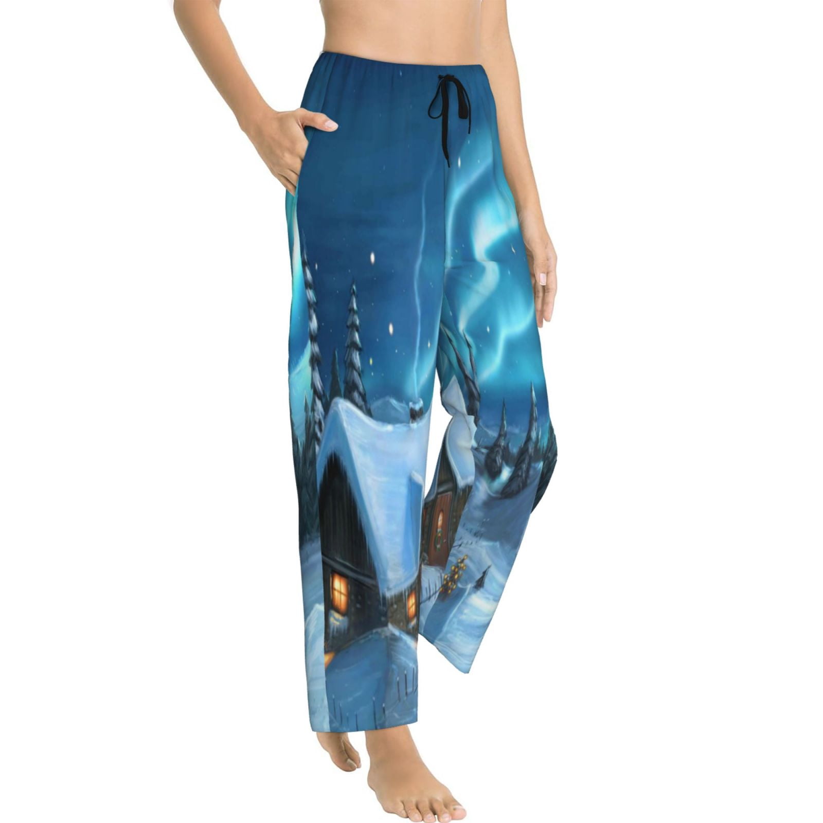 Goofa Mountain Cottage In Snow Printed Soft Pajama Pants for Women ...