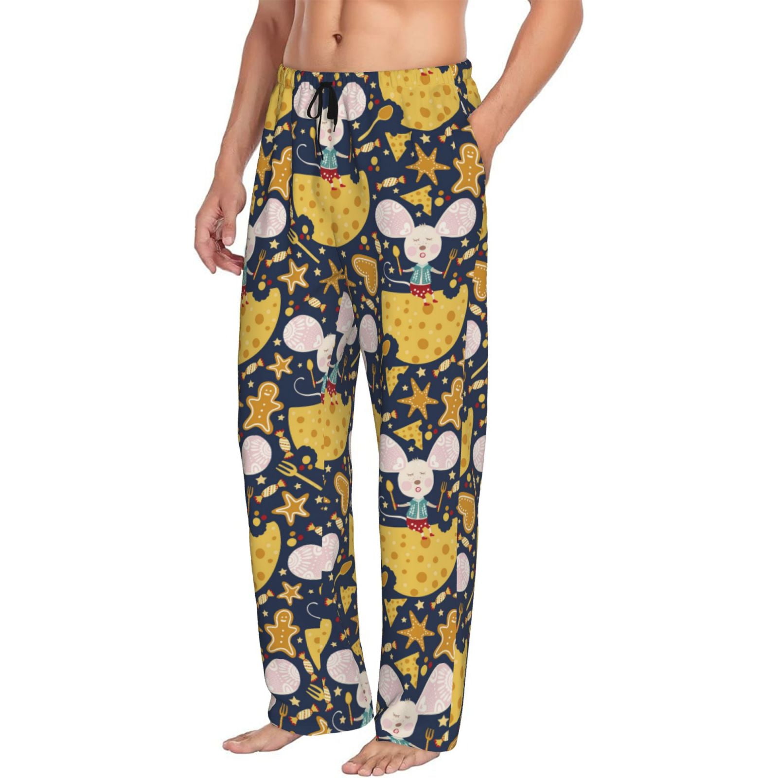Goofa Mouse Cheese Printed Soft Pajama Pants for Men, Wide Leg Comfy ...