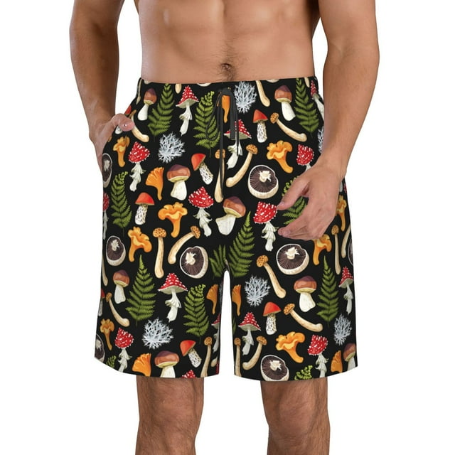 Goofa Mushrooms Printed Mens Swim Trunks Summer Quick Dry Short Beach
