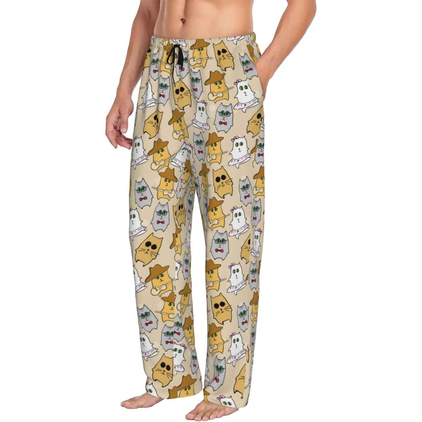 Goofa Music Dancing Cat Printed Soft Pajama Pants for Men, Wide Leg ...
