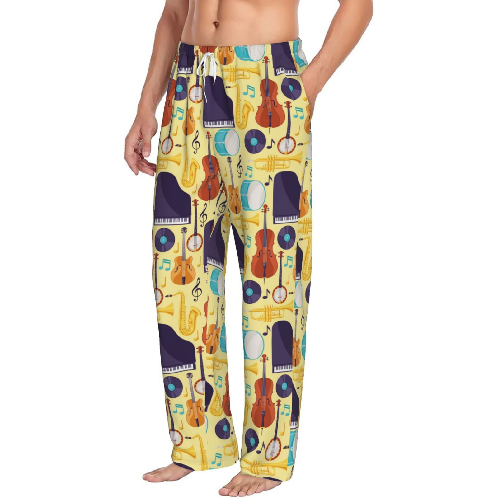 Goofa Musical Instruments Printed Soft Pajama Pants for Men, Wide Leg ...