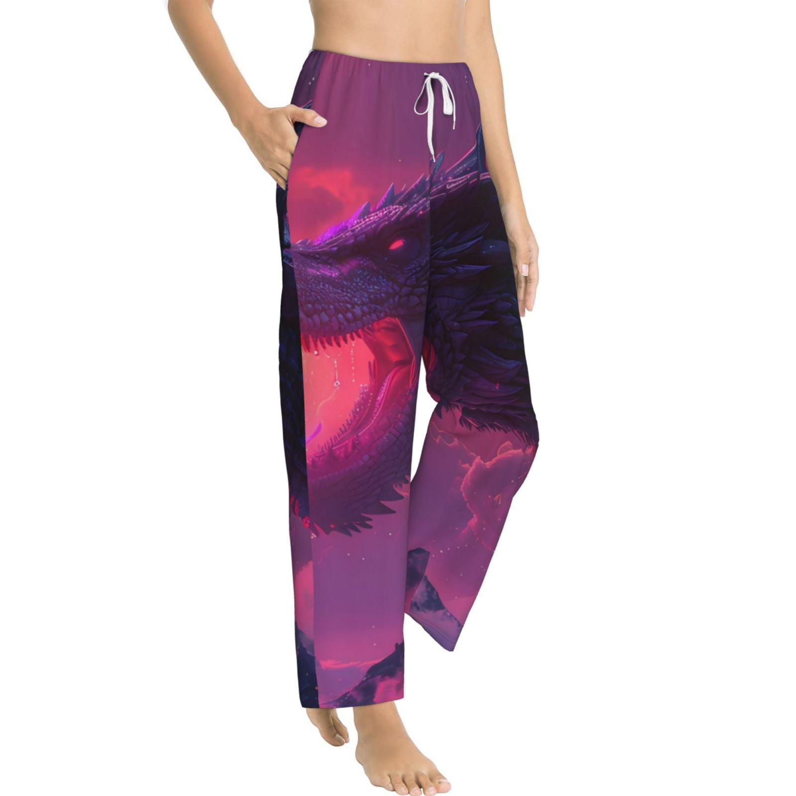 Goofa Mystical Dragon Under Moon Printed Soft Pajama Pants for Women ...