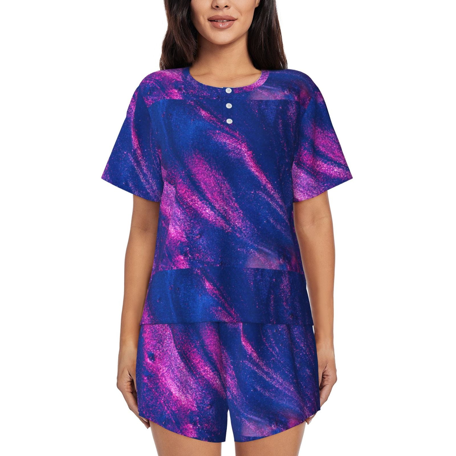 Goofa Neon Gradient Blue for Womens Cotton 2 Piece Pajamas Set Classic ...