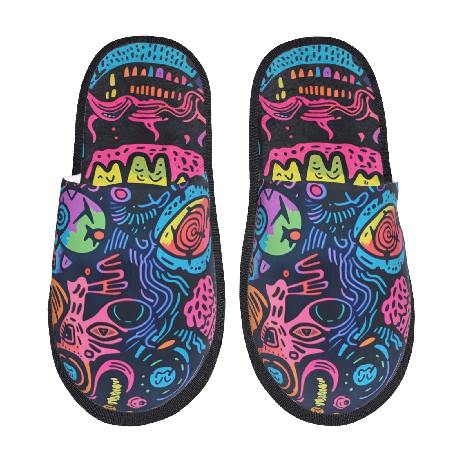 Goofa Neon Graffiti Urban Art Pattern Plush Furry Slippers for Men ...