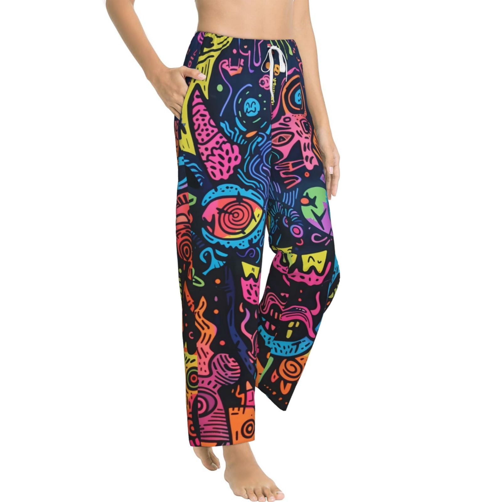 Goofa Neon Graffiti Urban Art Printed Soft Pajama Pants for Women, Wide ...