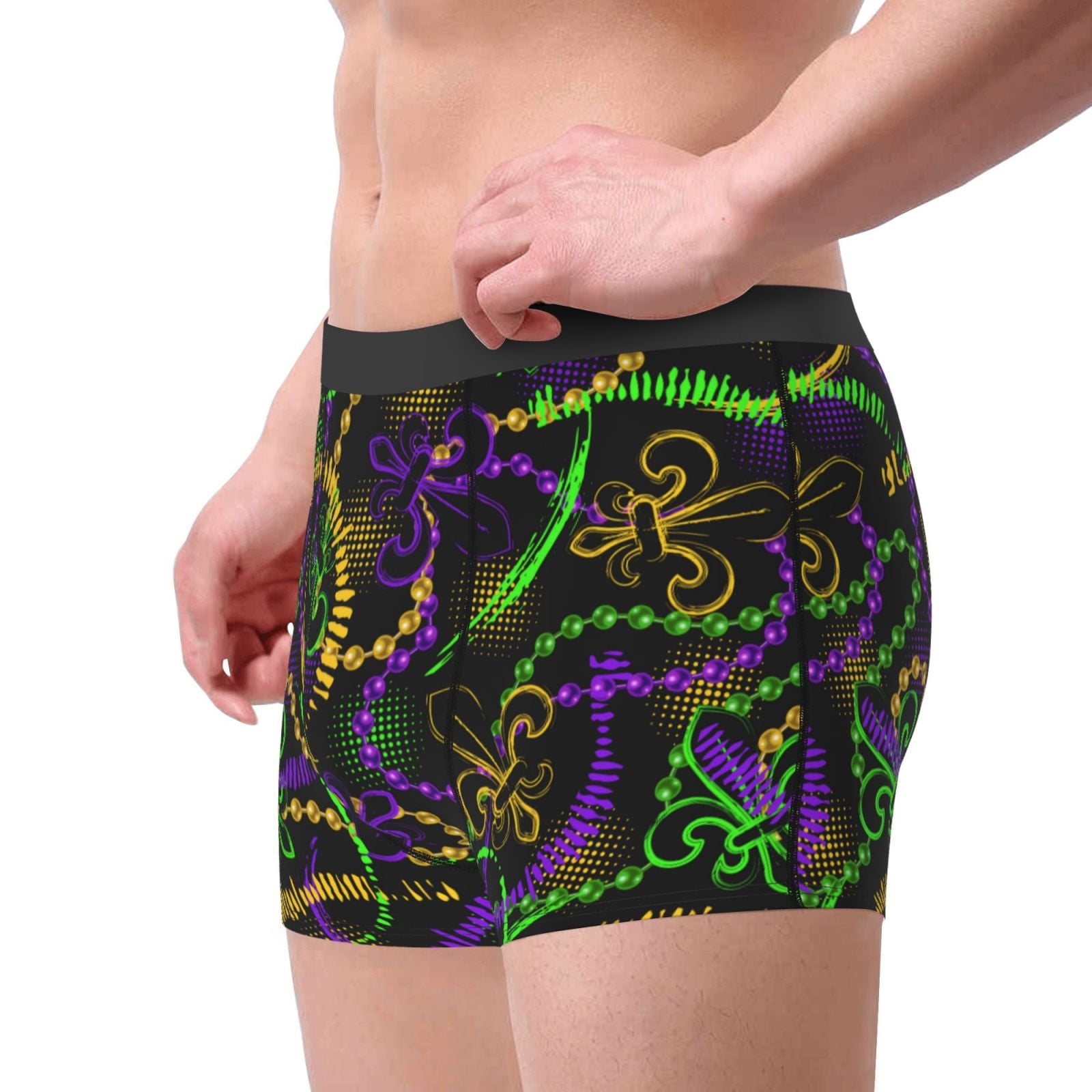 Goofa Neon Mardi Gras Printed Men's Boxer Briefs Underwear, Moisture ...