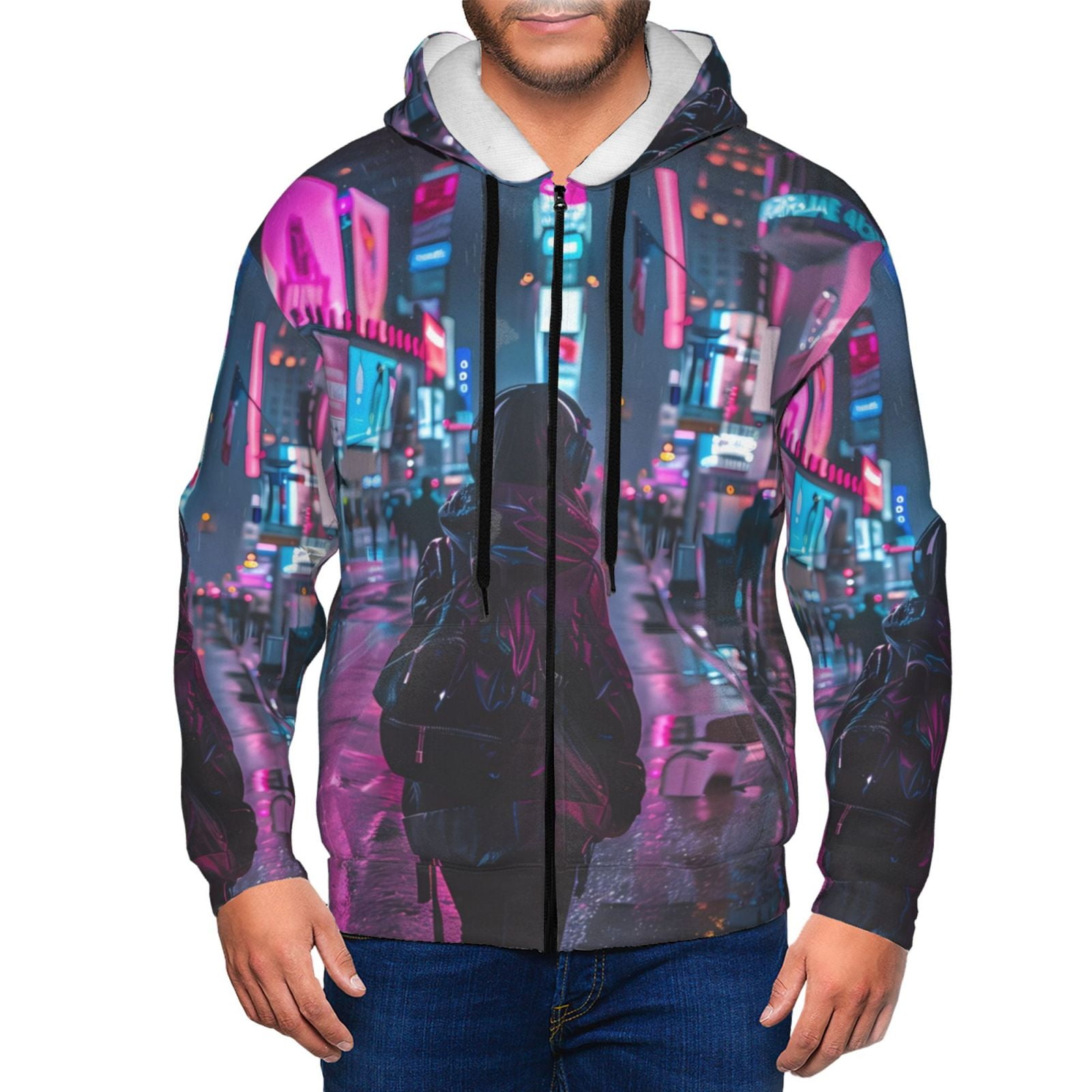 Goofa Neon Night Cityscape Pattern Mens Full-zip Hoodie, Zip-up ...