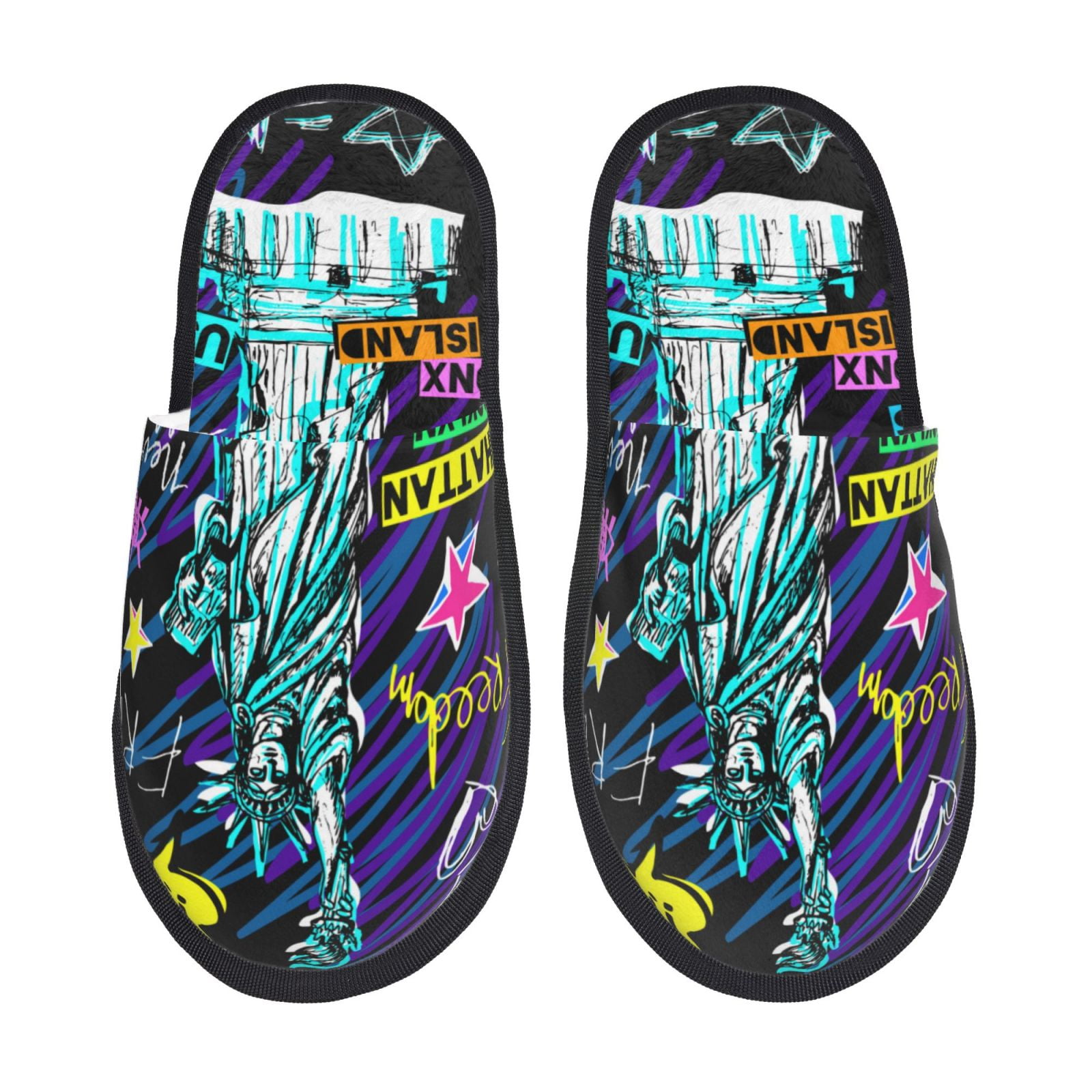 Goofa New York City Pattern Plush Furry Slippers for Men & Women, Cozy Indoor House Shoes with ...