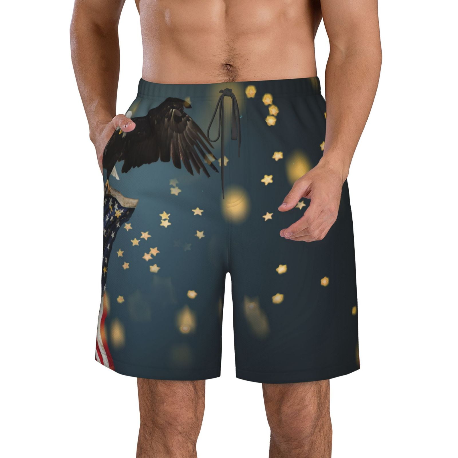 Goofa North American Bald Eagle Printed Mens Swim Trunks Summer Quick ...