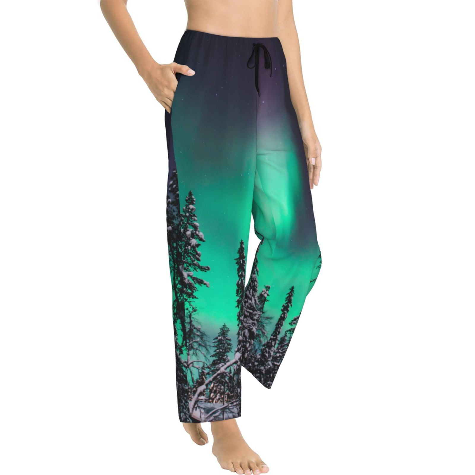 Goofa Northern Lights 2 Printed Soft Pajama Pants for Women, Wide Leg ...