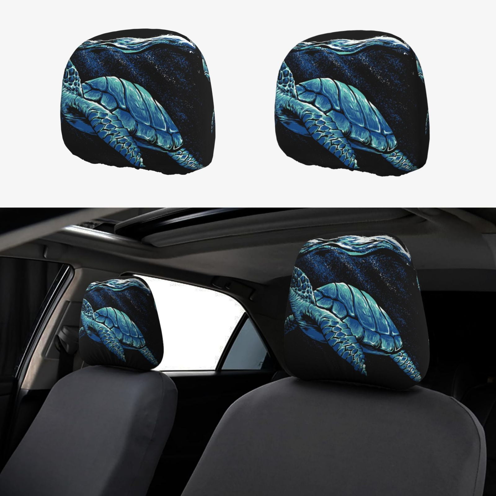 Goofa Ocean Turtle Pattern 2 PCS Car Headrest Cover, Headrest Protector ...