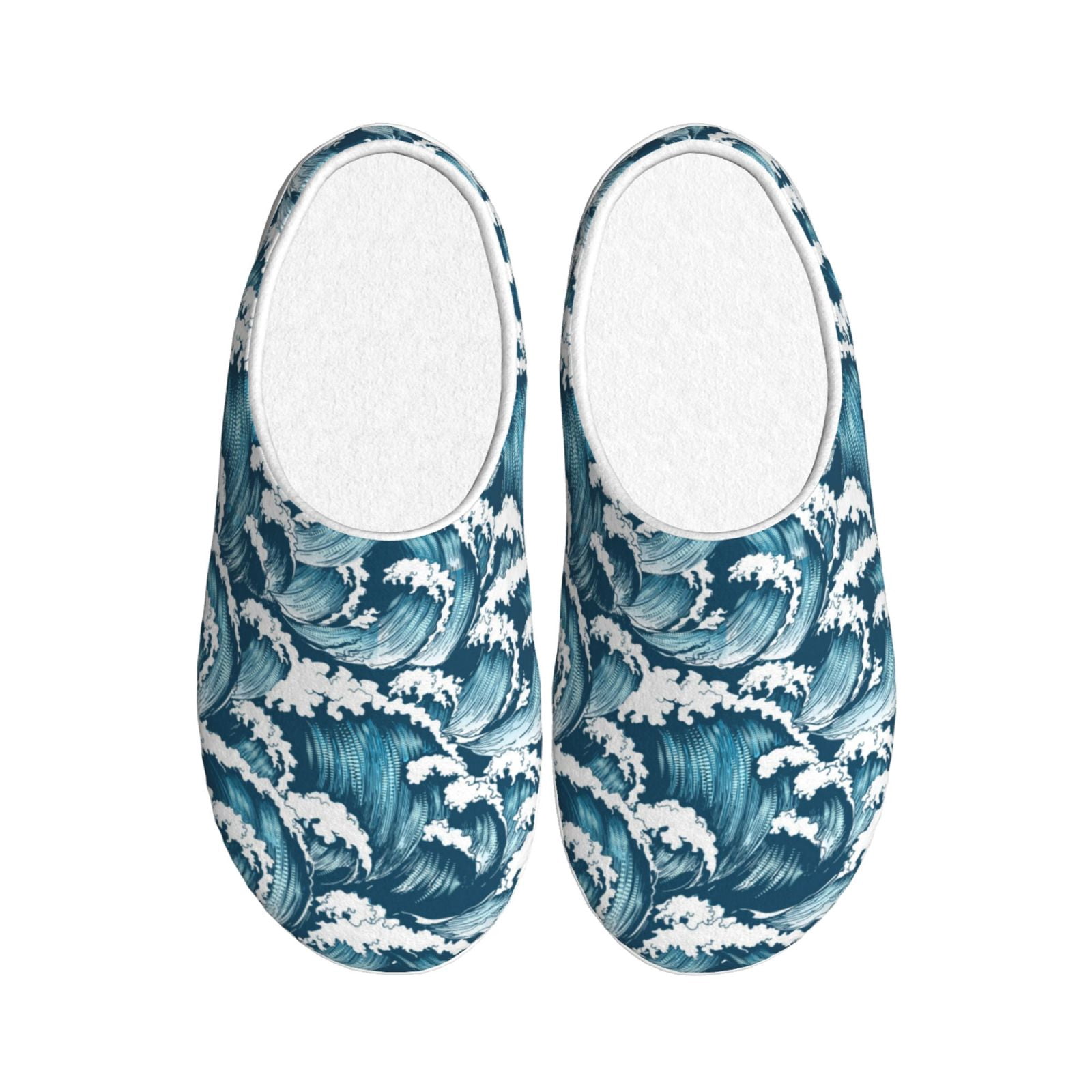 Goofa Ocean Waves Print Womens Mens Cotton Lightweight House Slippers ...