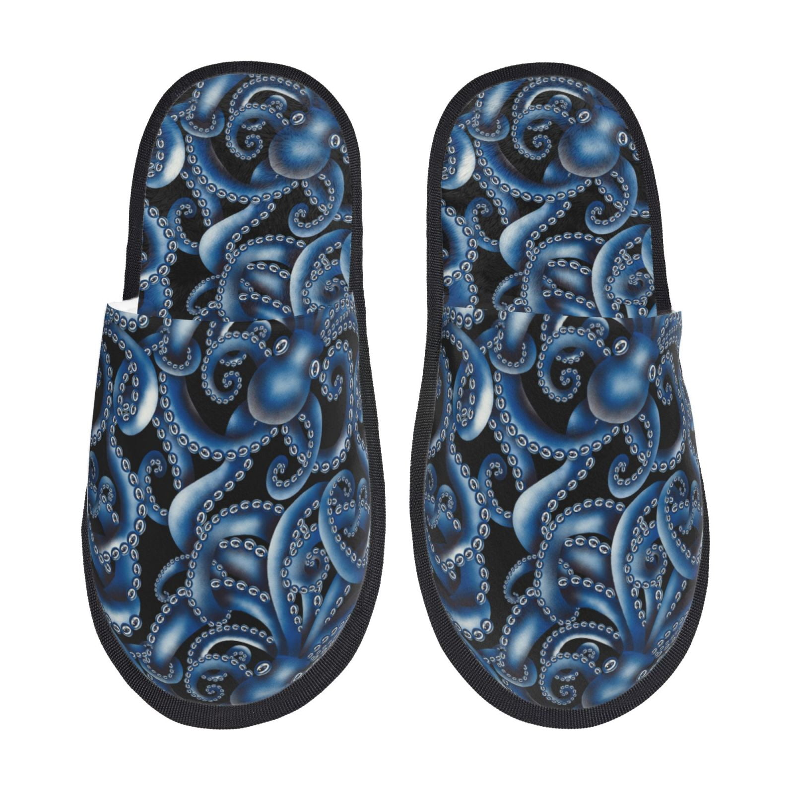 Goofa Octopus Pattern Plush Furry Slippers for Men & Women, Cozy Indoor ...