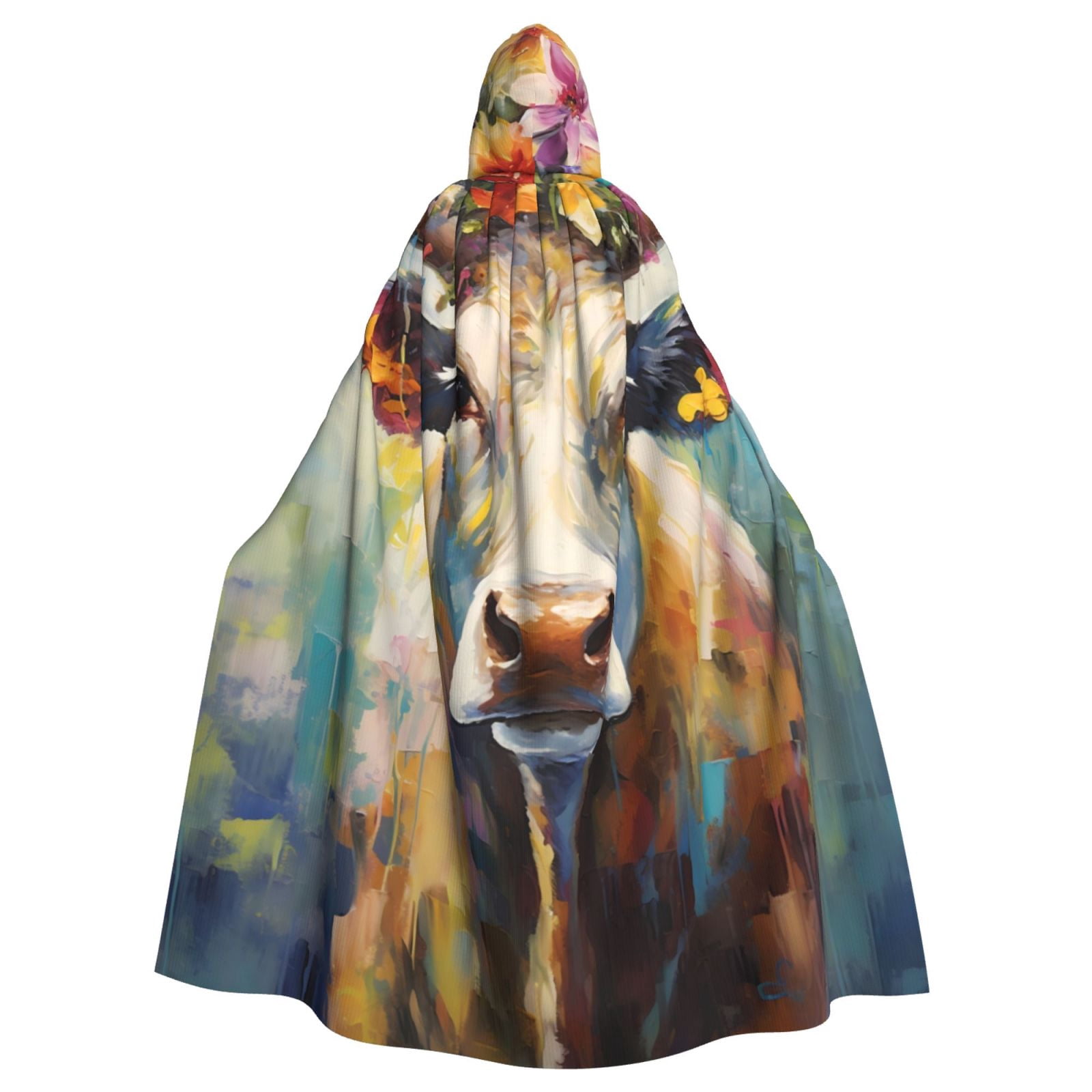 Goofa Oil Painting Flower Cow Pattern Hooded Cloak, Halloween Costume ...