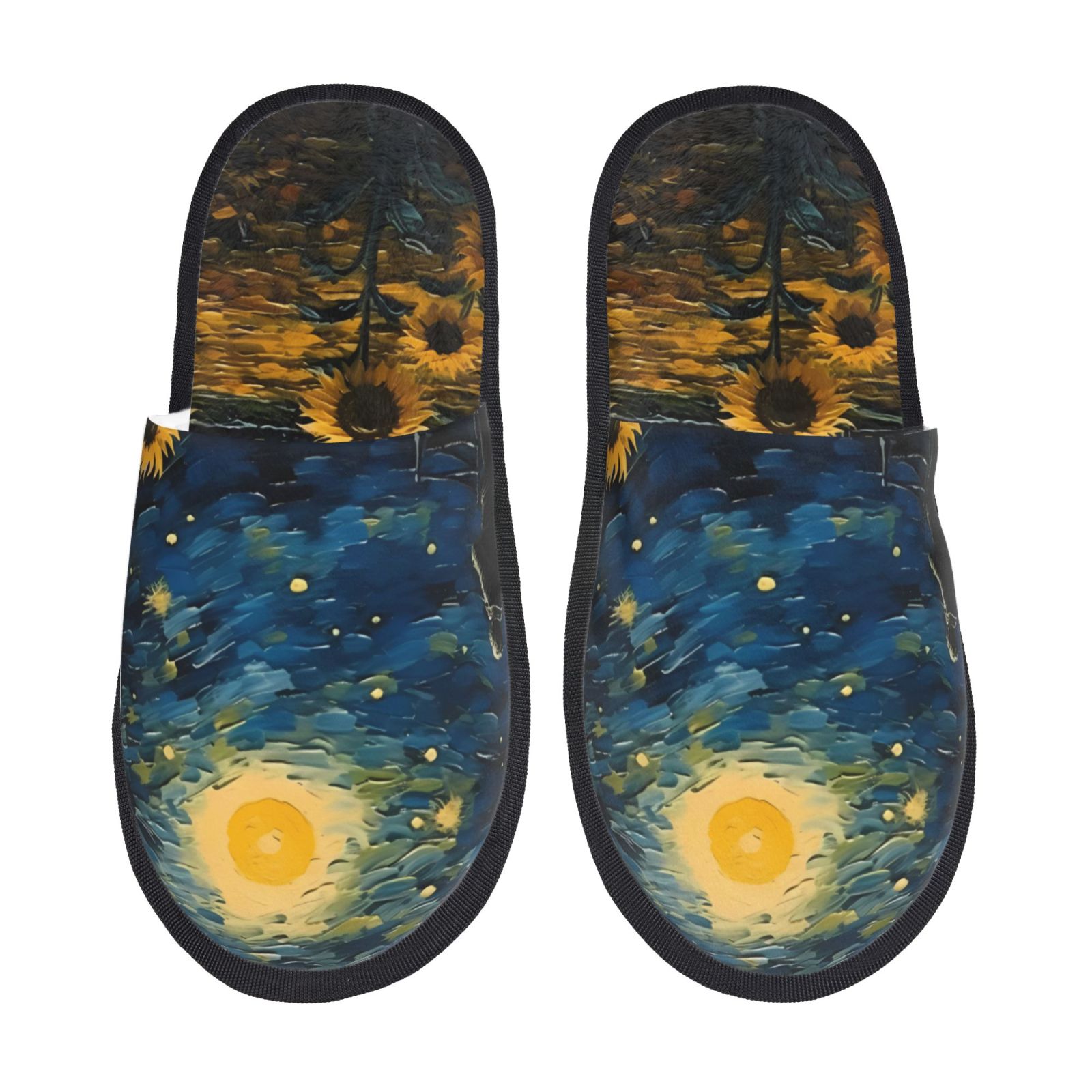 Goofa Oil Starry Sky Sunflower Pattern Plush Furry Slippers for Men ...