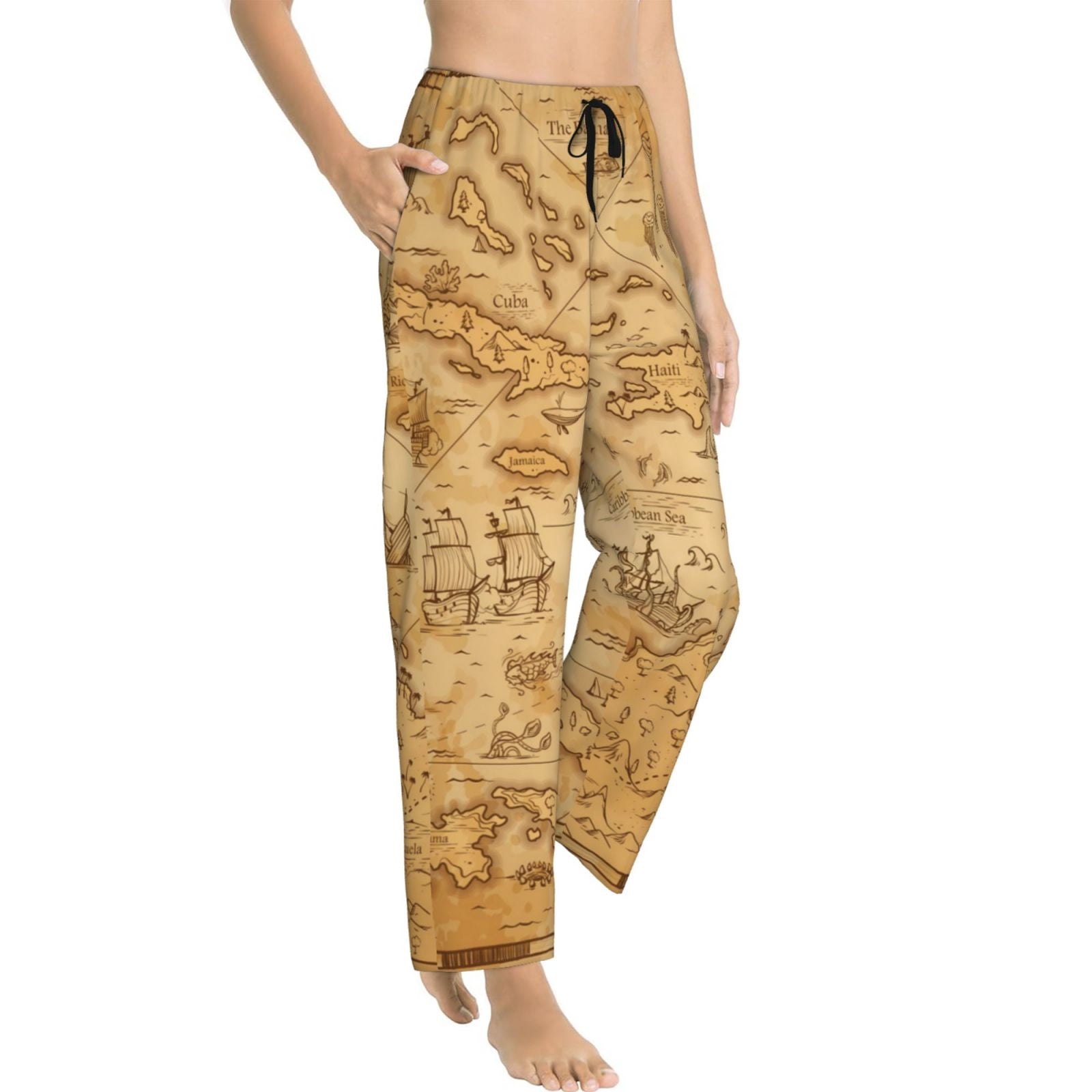 Goofa Old Vintage Map Of Sea Printed Soft Pajama Pants for Women, Wide ...