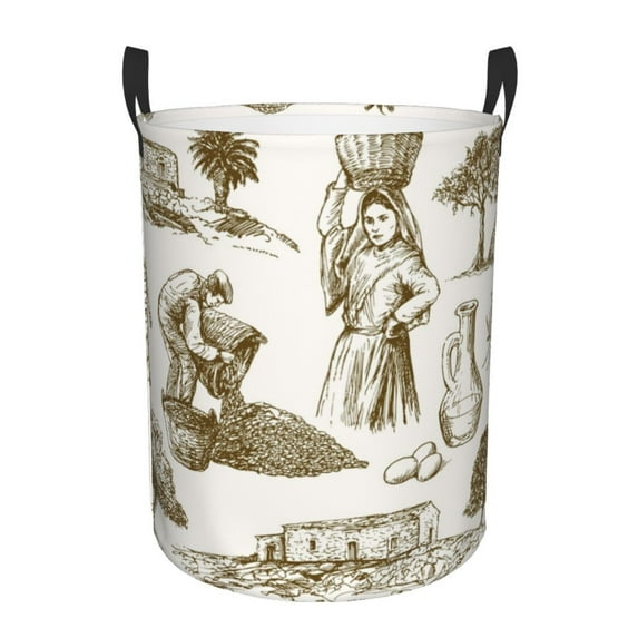 Goofa Olive Picking Printed Circular Hamper,Laundry Basket with Handles ...