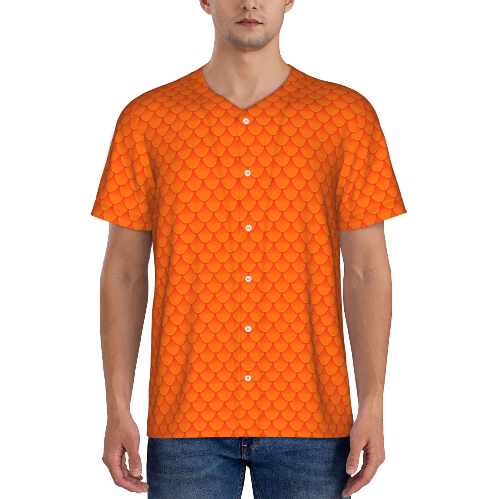 Goofa Orange Scales Pattern Mens Golf Shirt Baseball T-shirt Moisture ...