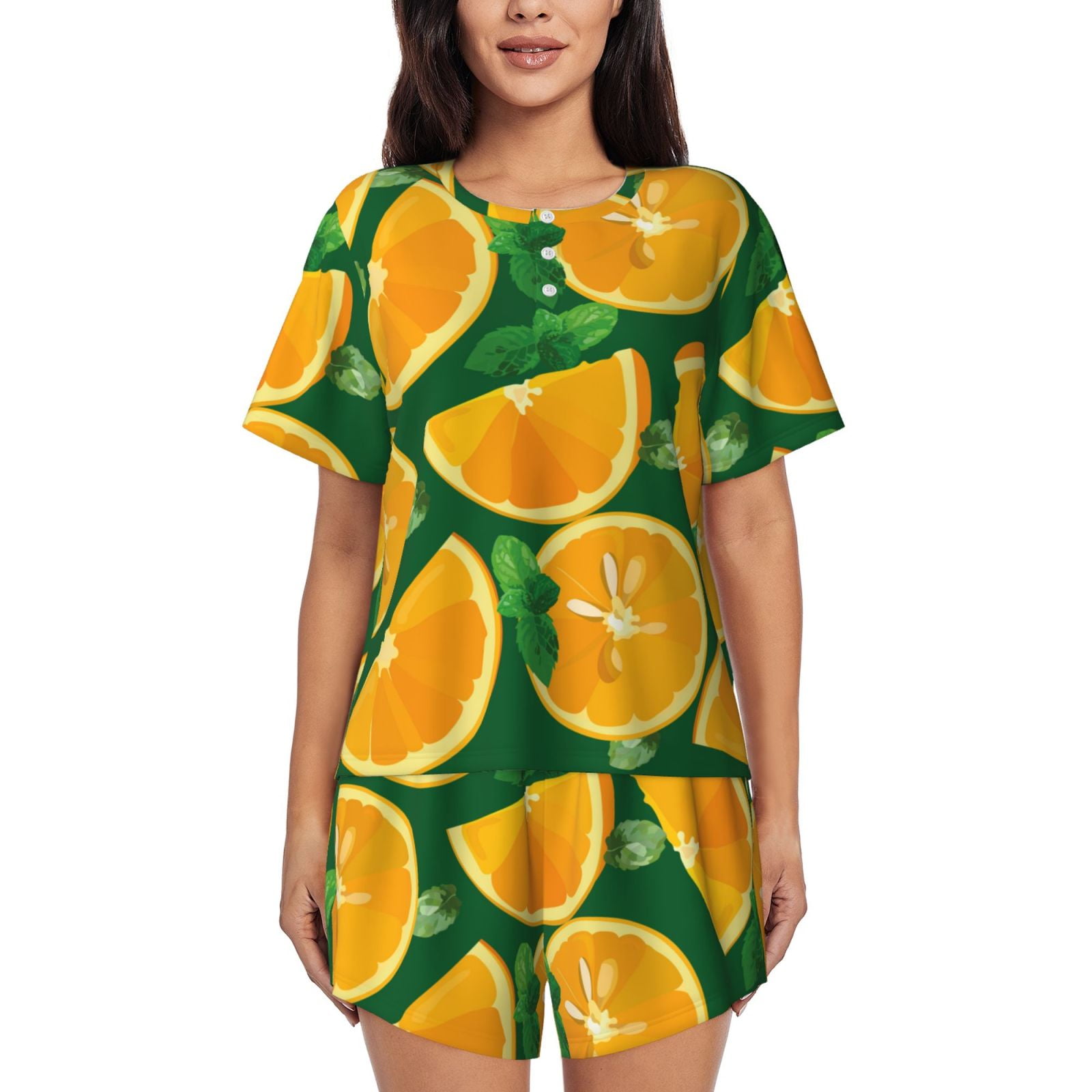 Goofa Orange for Womens Cotton 2 Piece Pajamas Set Classic Short Sleeve ...