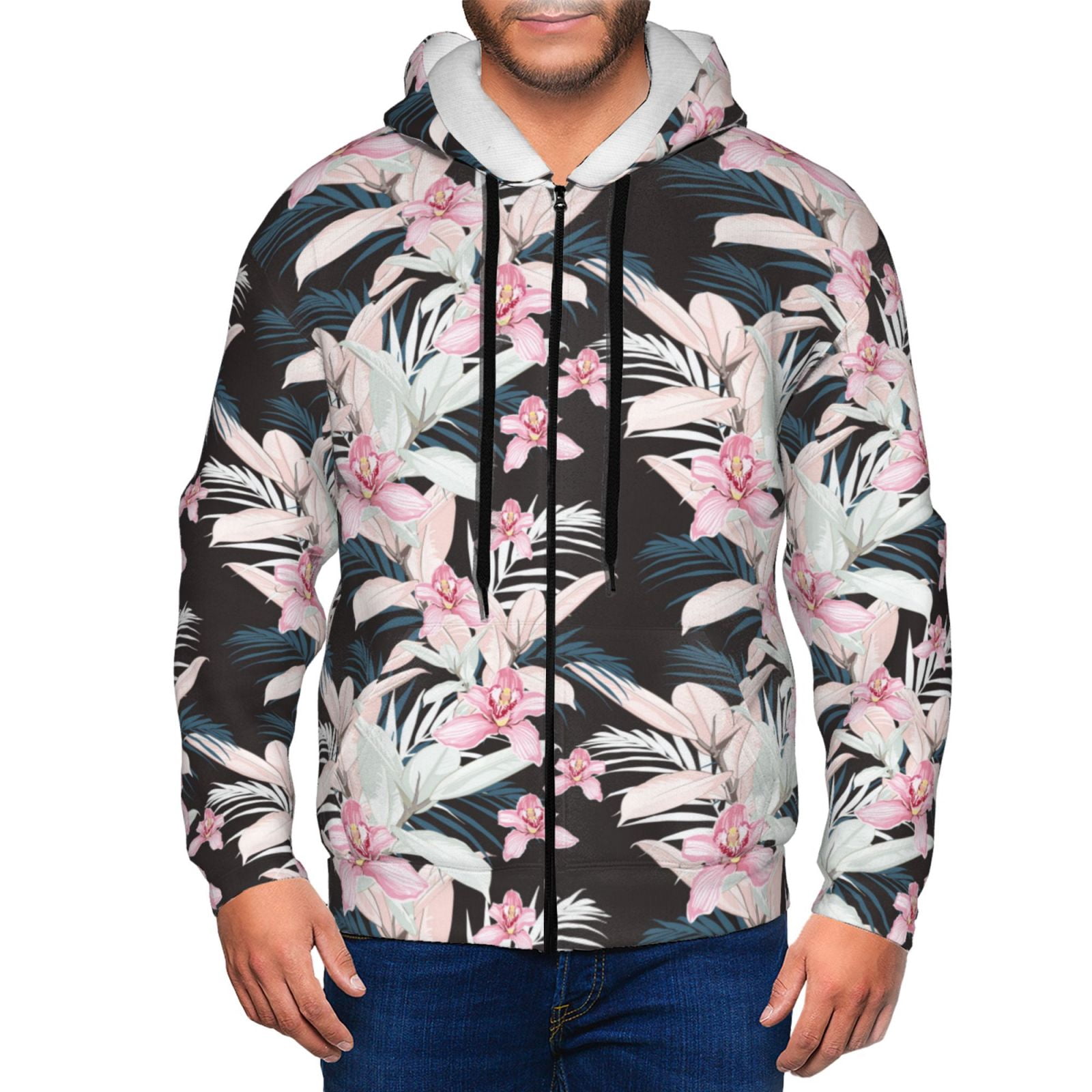 Goofa Orchids Flowers Pattern Mens Full-zip Hoodie, Zip-up Pullover ...