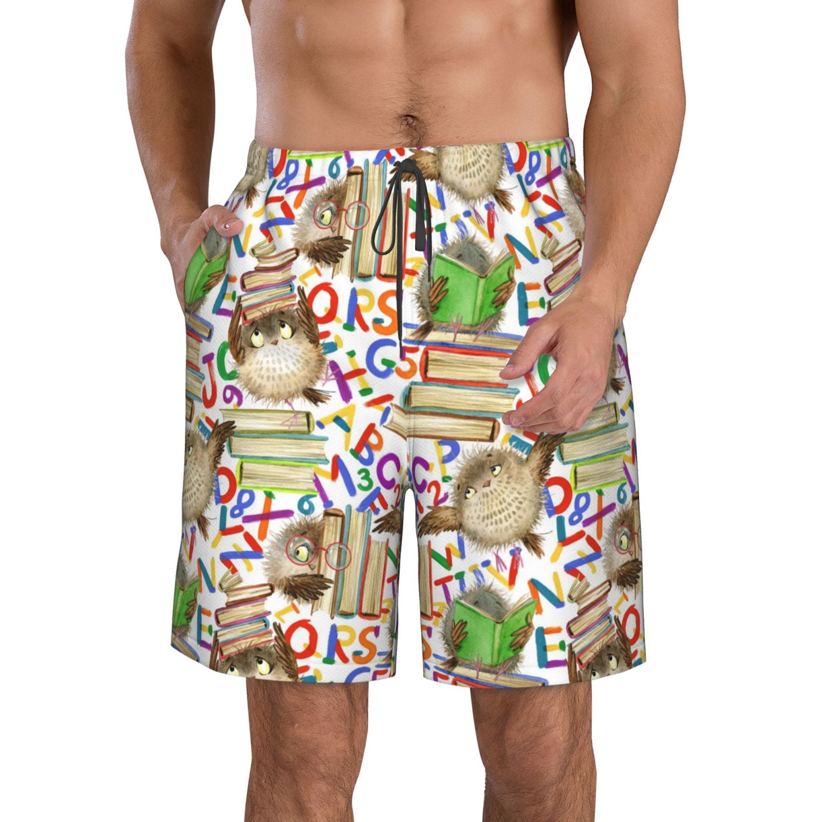 Goofa Owl Back To School Printed Mens Swim Trunks Summer Quick Dry ...