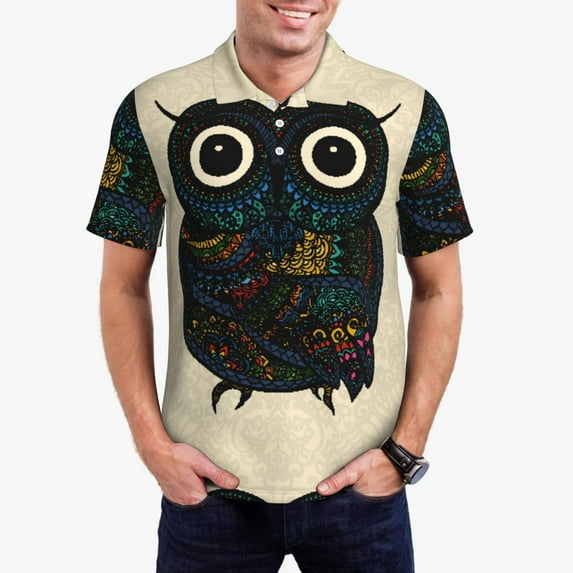 Goofa Owl with Mandala Print Mens Polo Shirts Quick Dry Short Sleeve ...