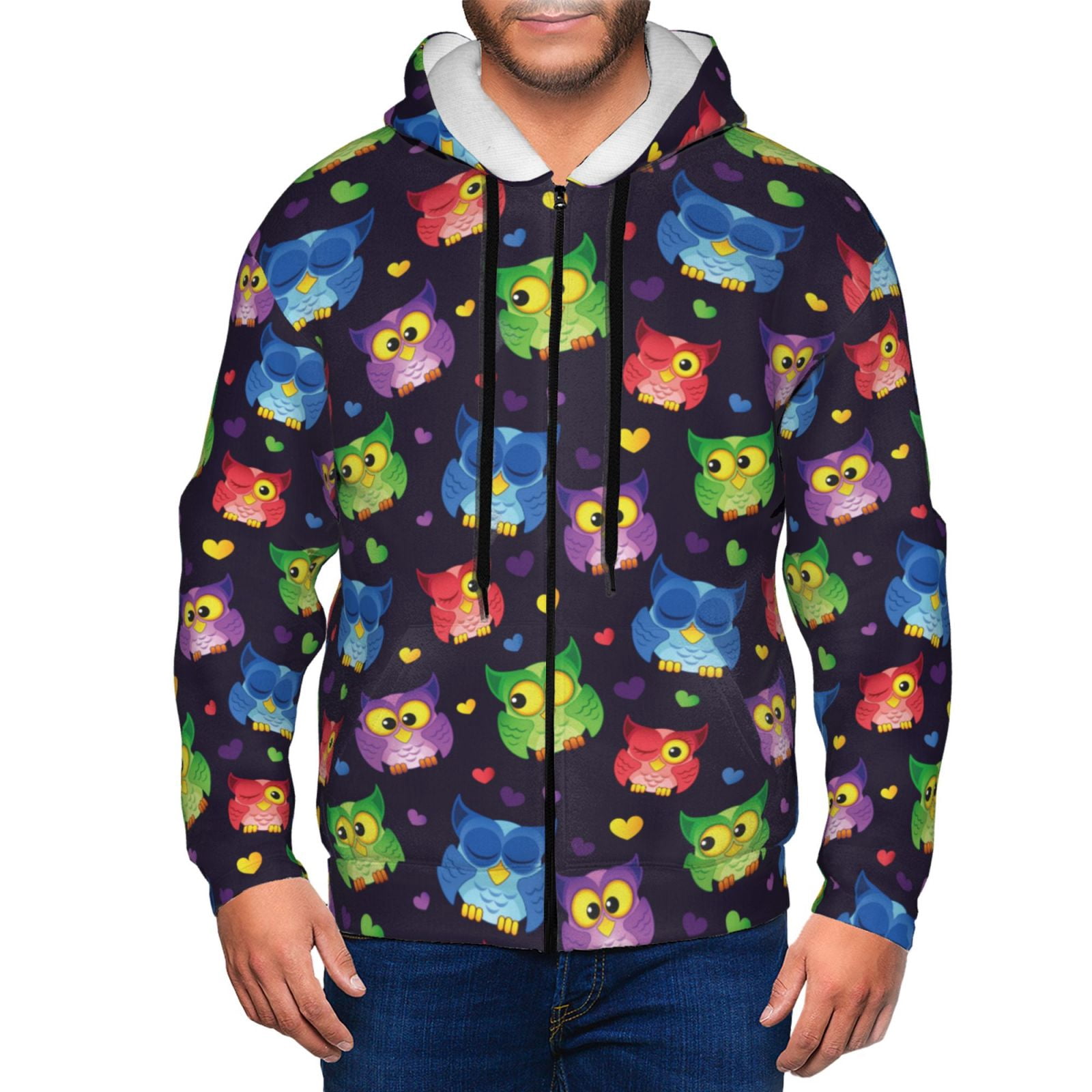 Goofa Owls And Hearts Pattern Mens Full-zip Hoodie, Zip-up Pullover ...