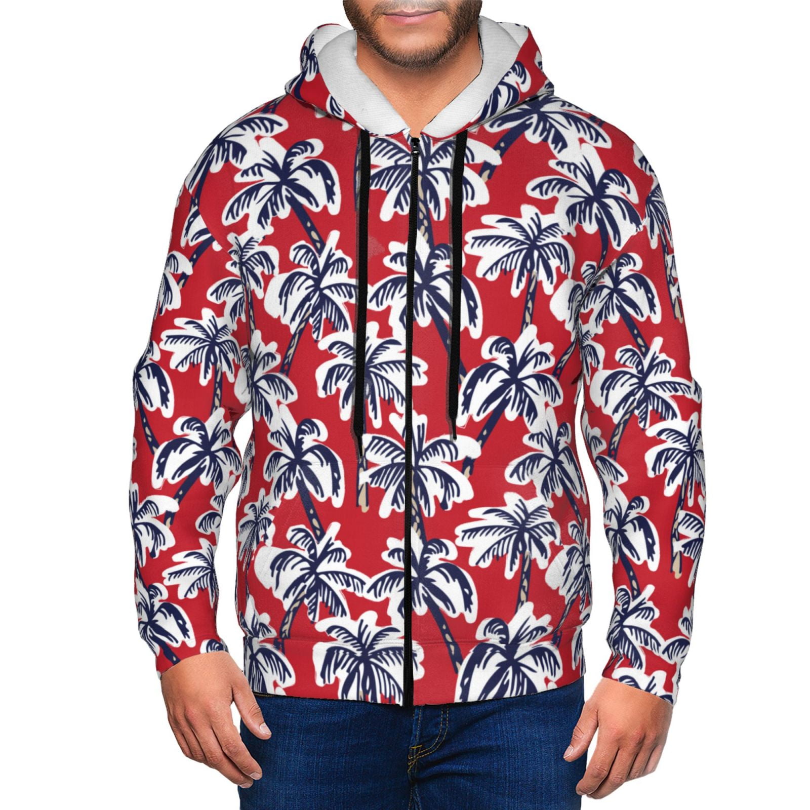 Goofa Palm Tree Pattern on Red Pattern Mens Full-zip Hoodie, Zip-up ...