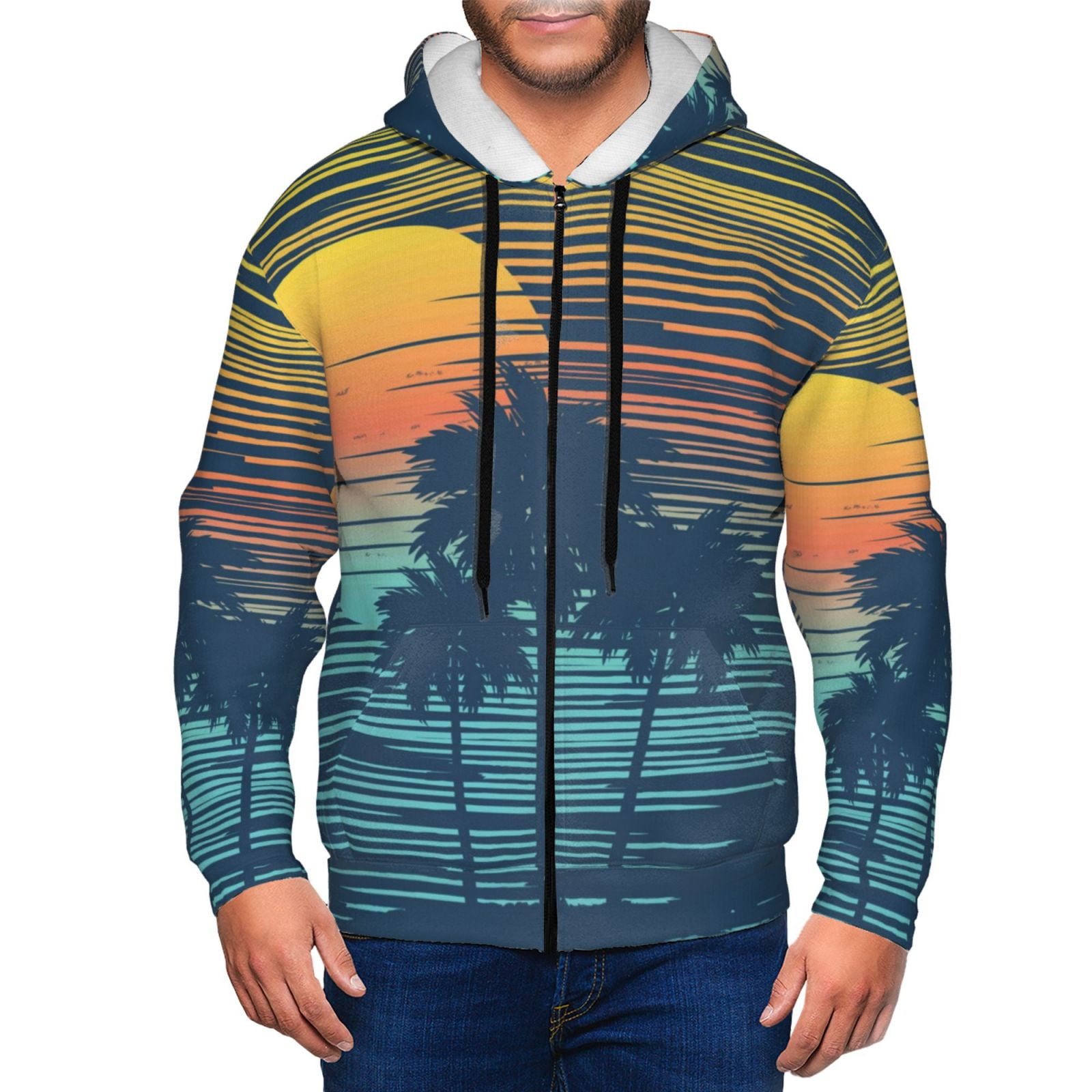Goofa Palm Trees Pattern Mens Full-zip Hoodie, Zip-up Pullover Hooded ...