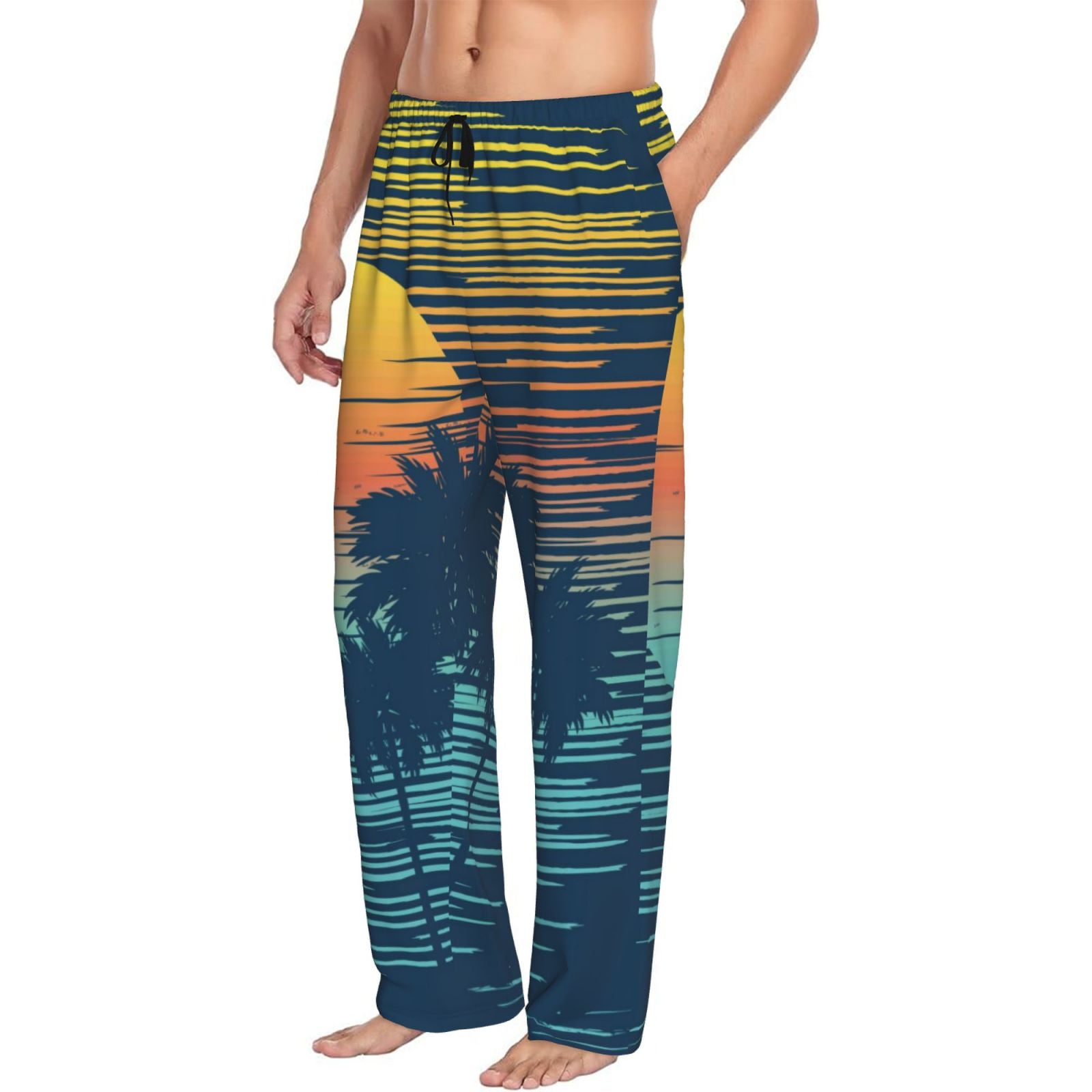 Goofa Palm Trees Printed Soft Pajama Pants for Men, Wide Leg Comfy ...