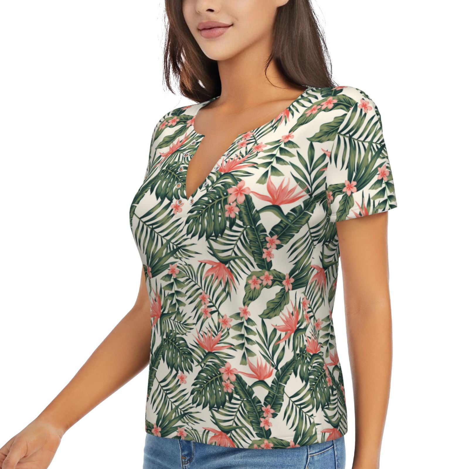 Goofa Palm Trees and Tropical Pattern Womens Deep V Neck Low Cut Tops ...